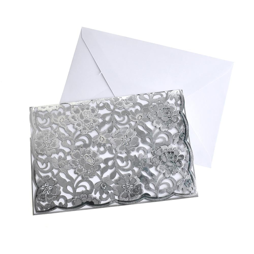 Rectangular Laser Cut Floral Imprint Blank Invitations, 7-1/4 Inch, 8 ...