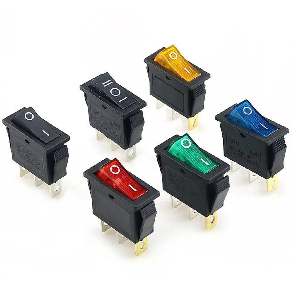 Rectangular Latching Neon Rocker Switch ON/OFF 3 Pin Red Green Blue ...