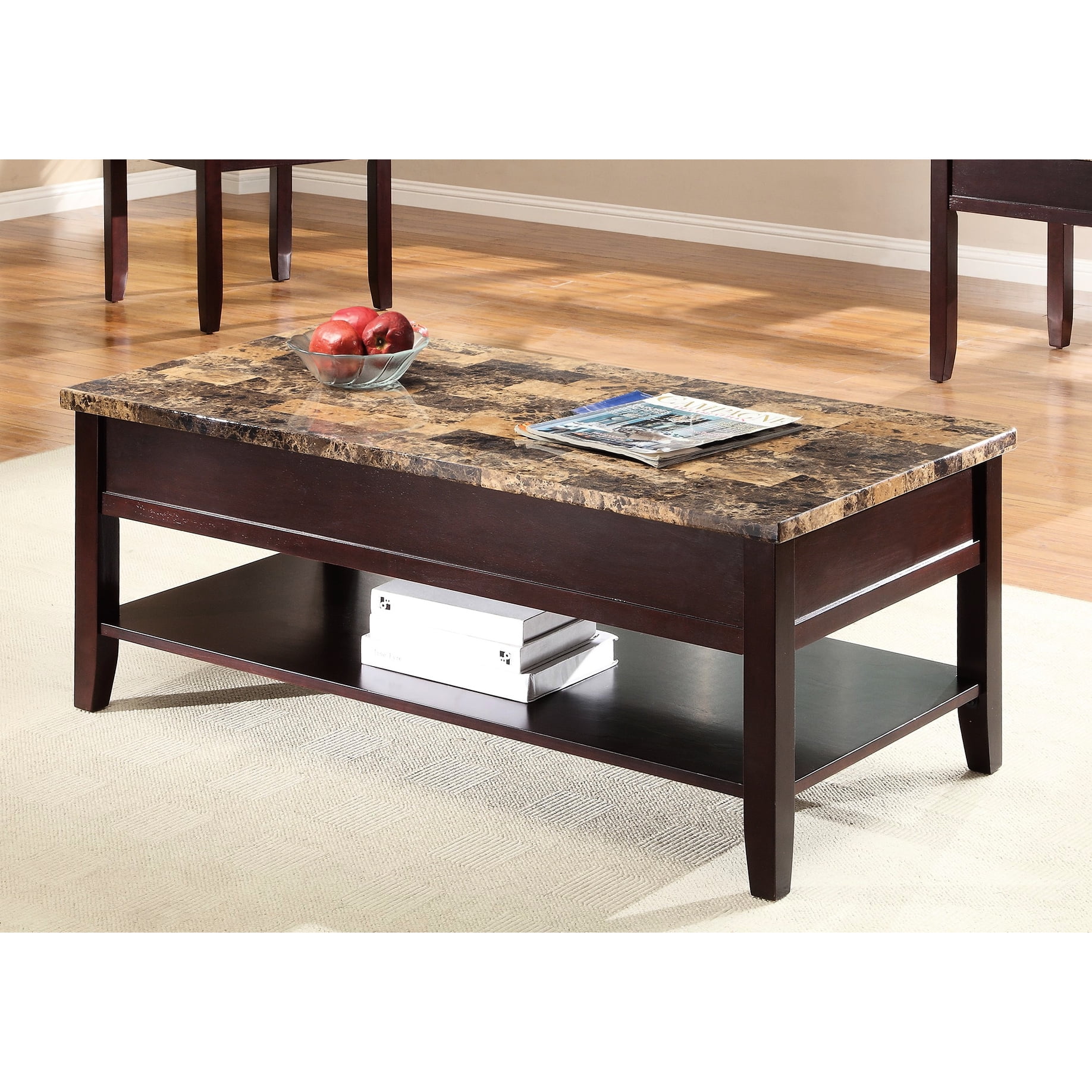 Rectangular Lift Top Cocktail Table With Dark Cherry Wood And Faux ...