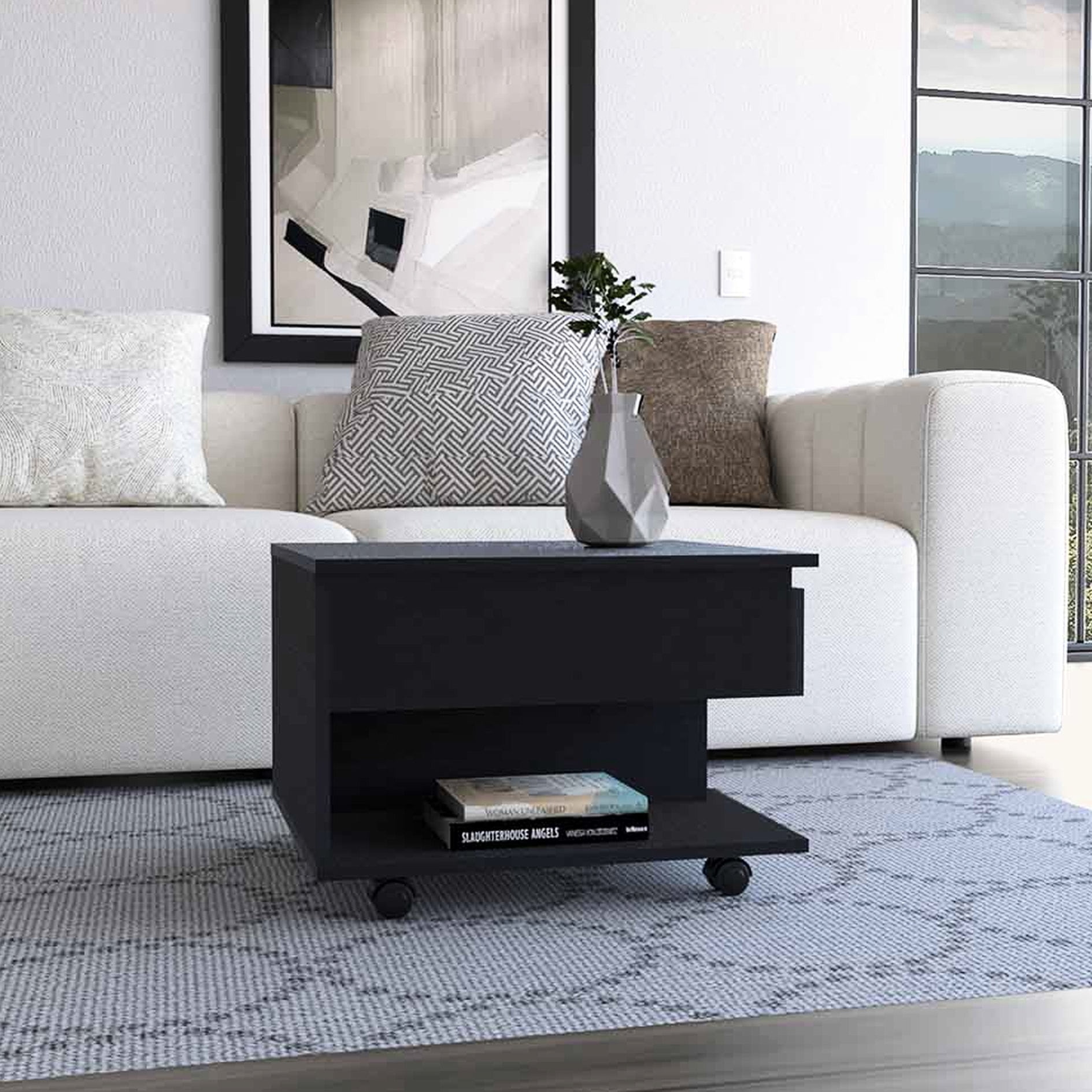 Rectangular Lift Top Table for Living Room | Concealed Storage & Shelf ...