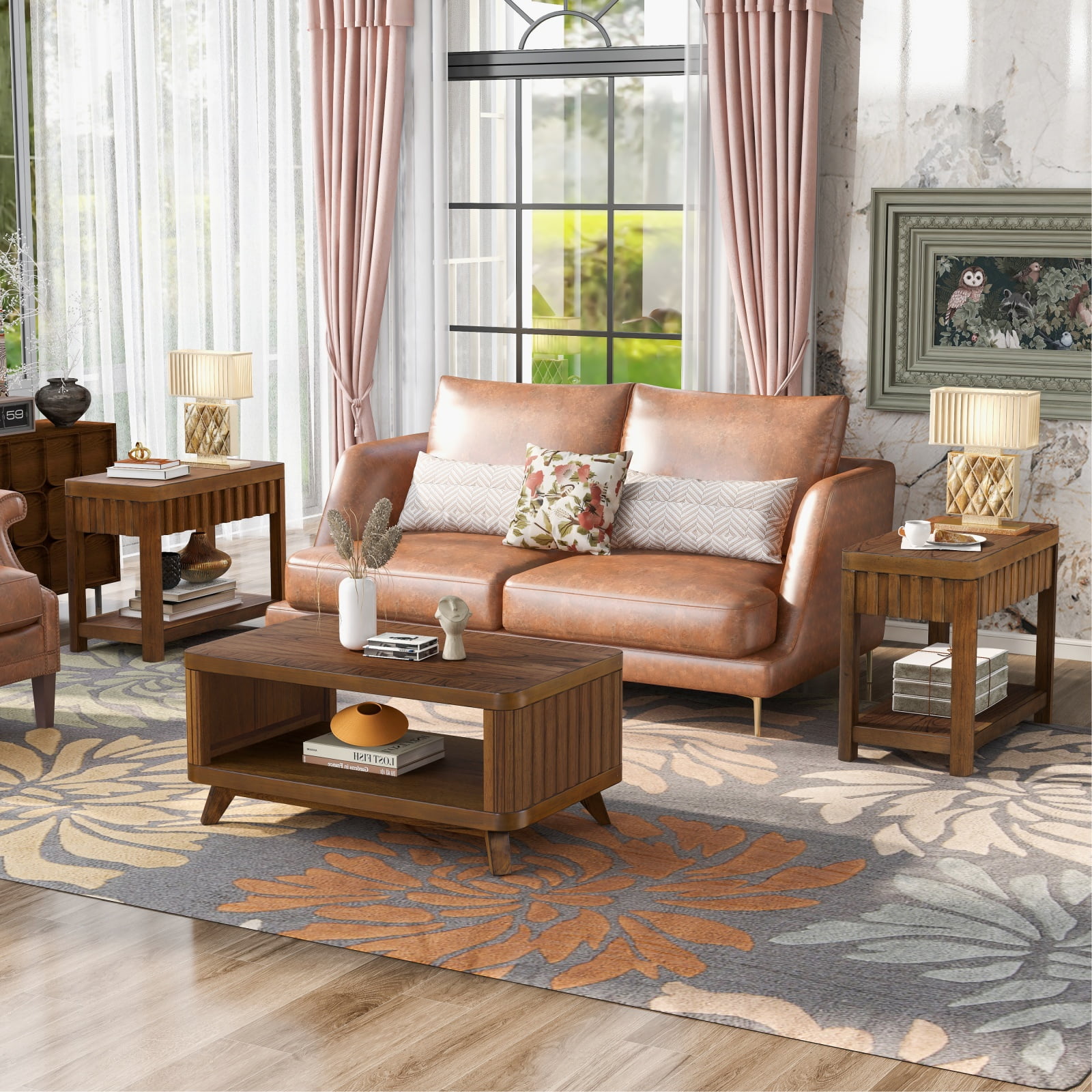 Rectangular Living Room Coffee Table Set, 3-Piece Living Room Table Set ...