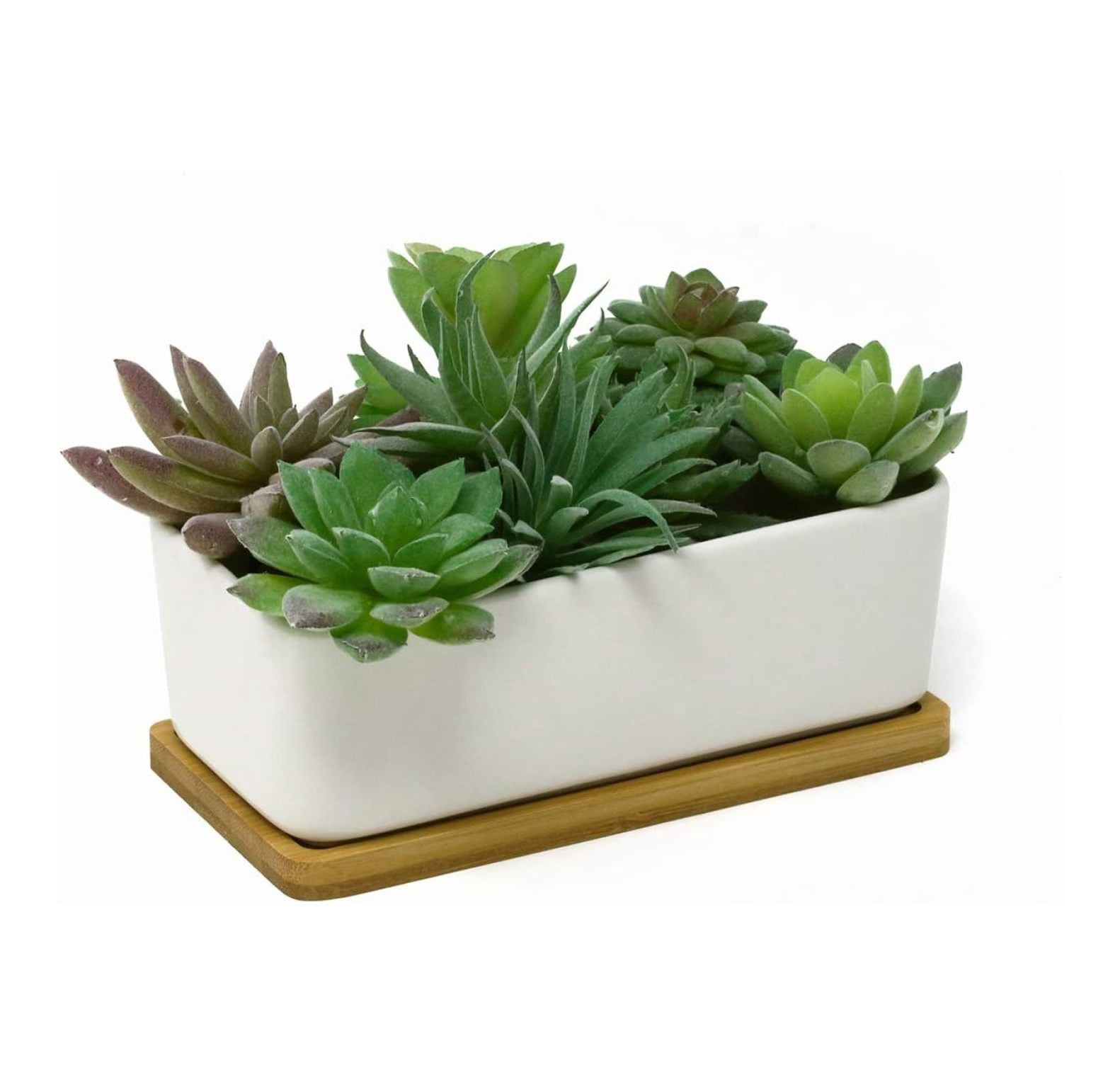 Rectangular Long White Ceramic Succulent Planter Pot with Drainage Hole ...