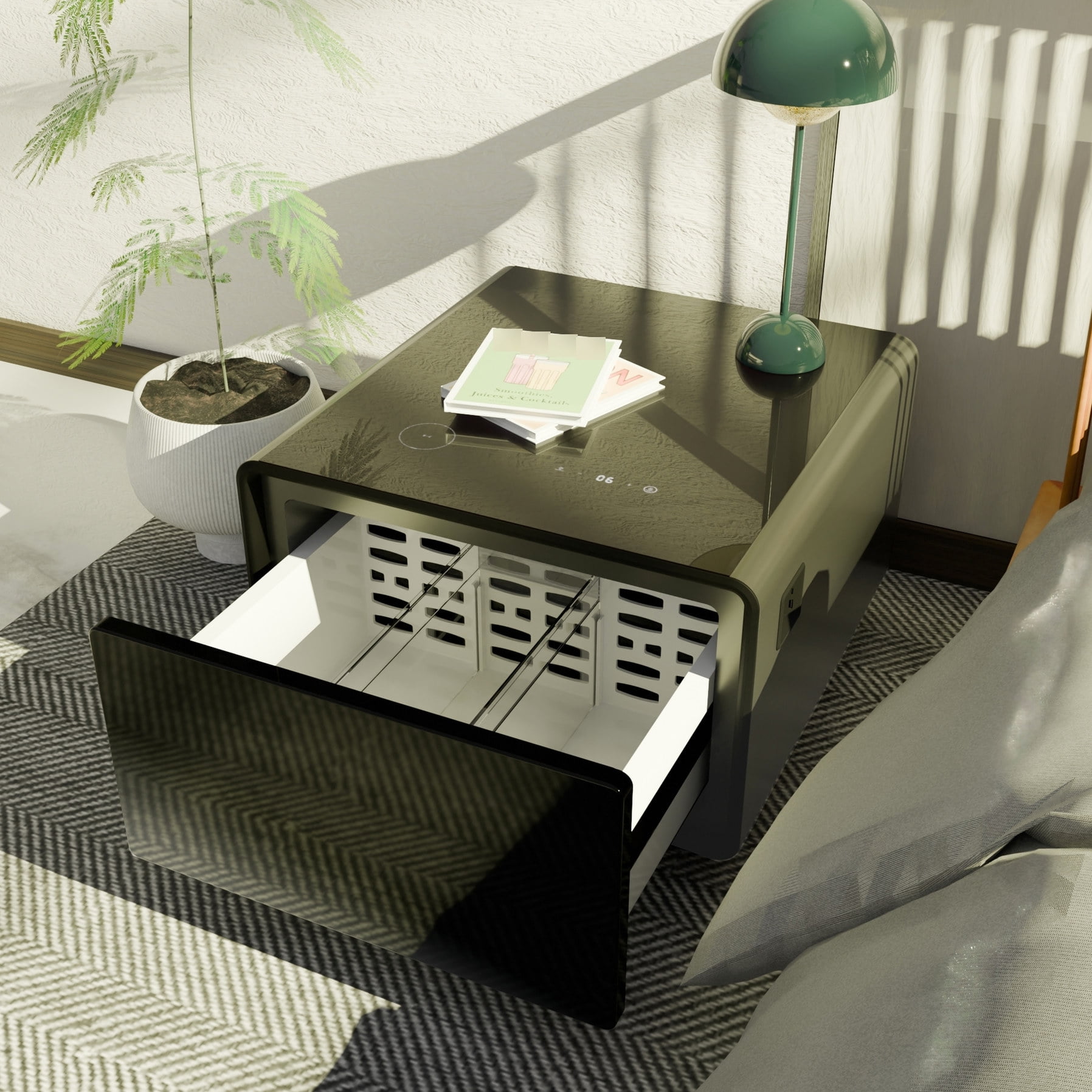 Rectangular Luxury Desk - Built - in Refrigerator & Power Sockets ...