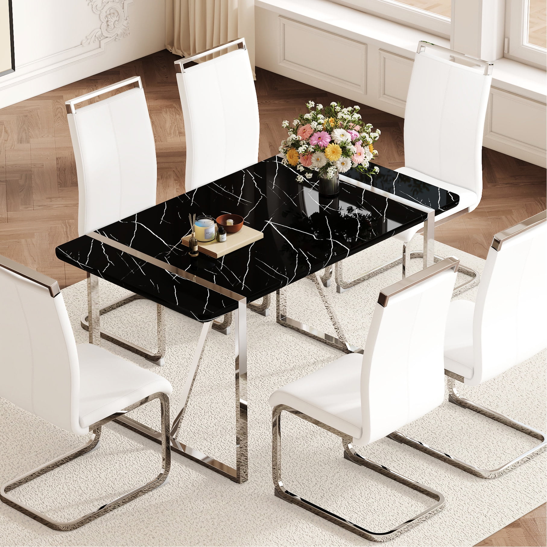 Rectangular MDF Dining Table and Chairs - Seats 6 - Kitchen, Dining ...