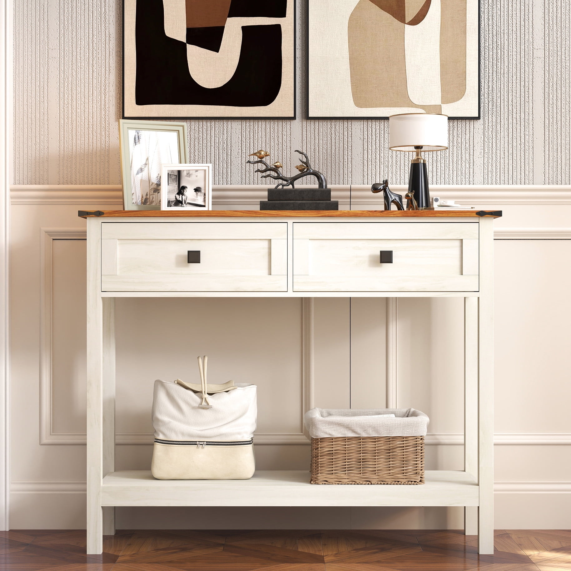 Rectangular MDF console table with smooth slide drawers and bottom ...