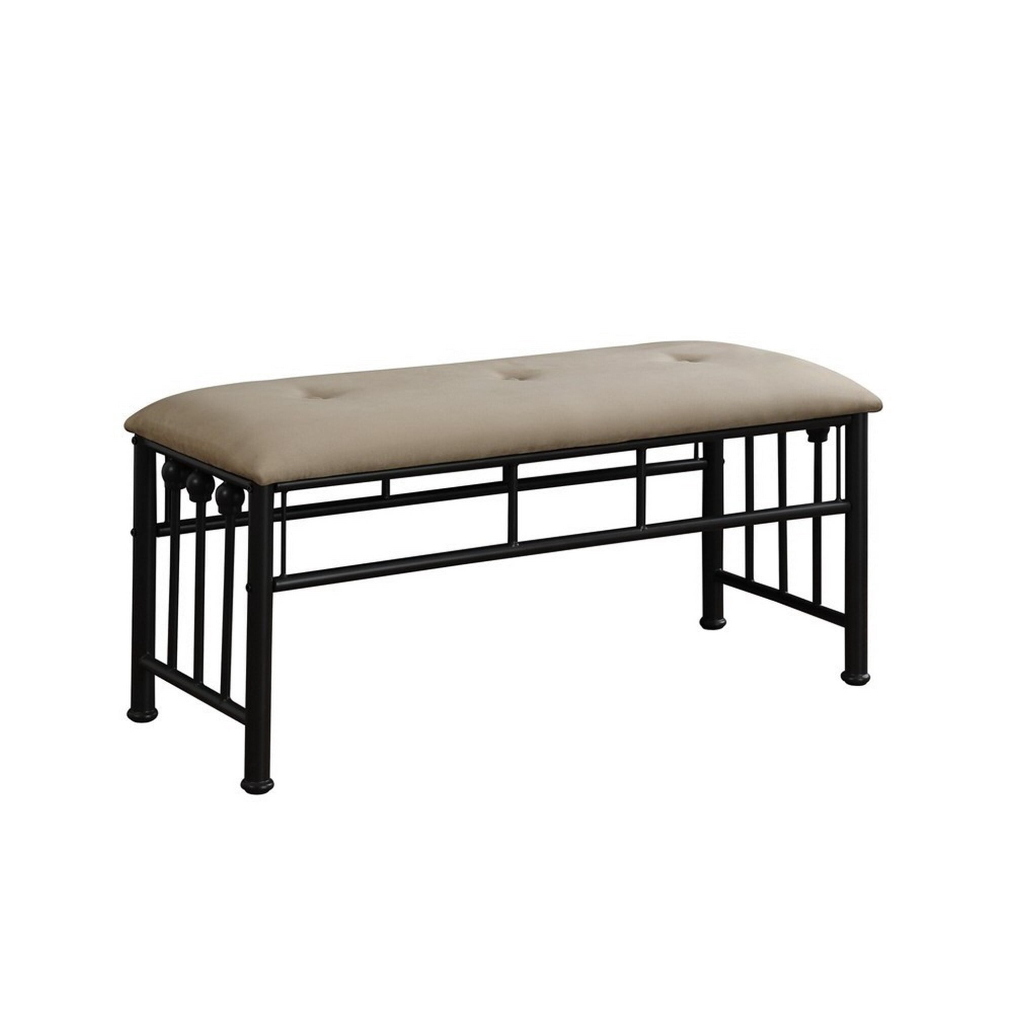 Rectangular Metal Bench with Fabric Upholstered Seat, Beige and Black ...