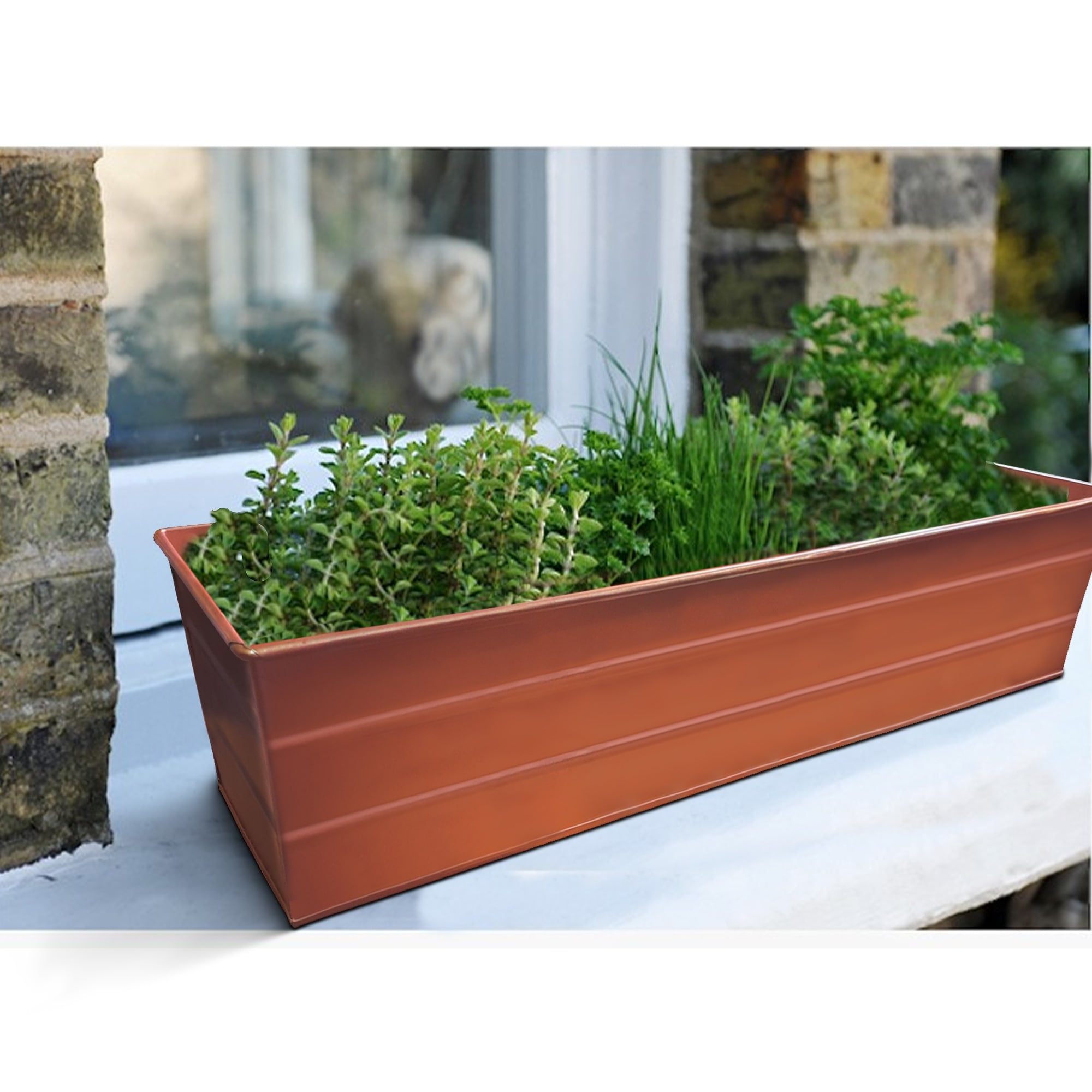 Rectangular Metal Flower Planter Box with Embossed Line Design, Small ...