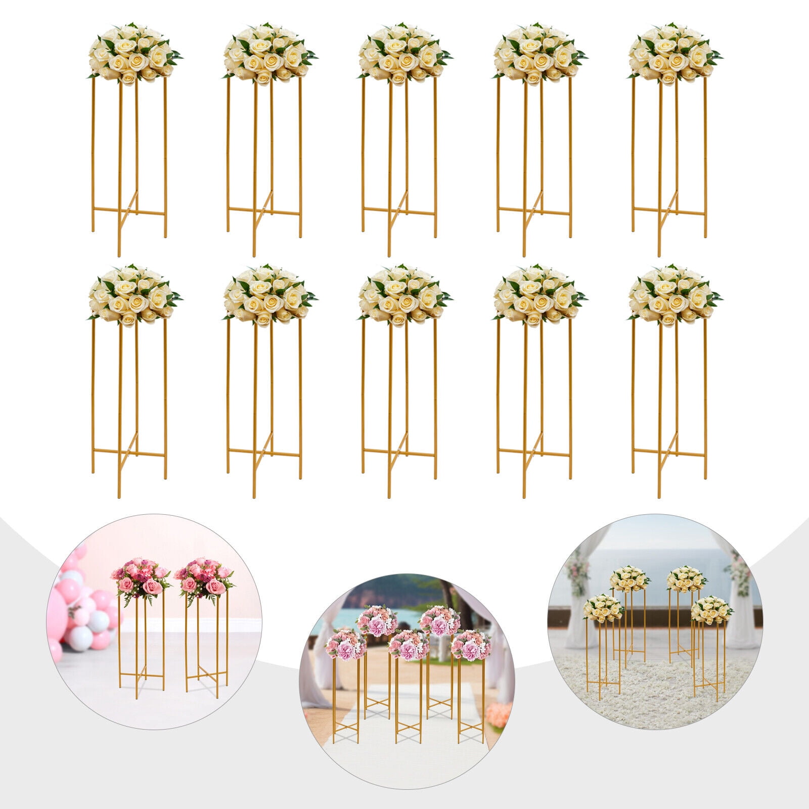 Rectangular Metal Gold Flower Stand Party Wedding Centerpiece Column ...