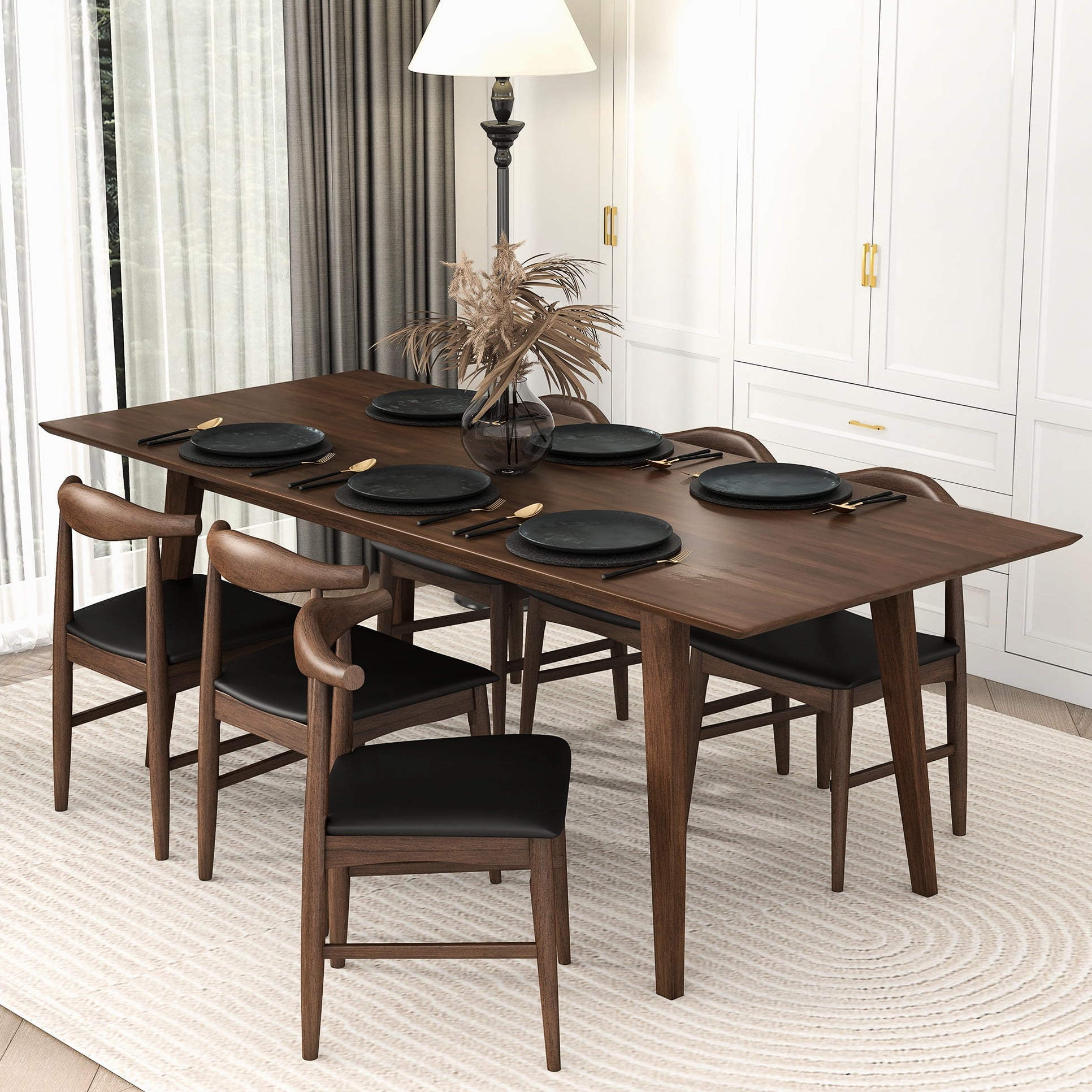 Rectangular Mid-century Style Dining Table, 86", Solid Wood Flame 86 ...
