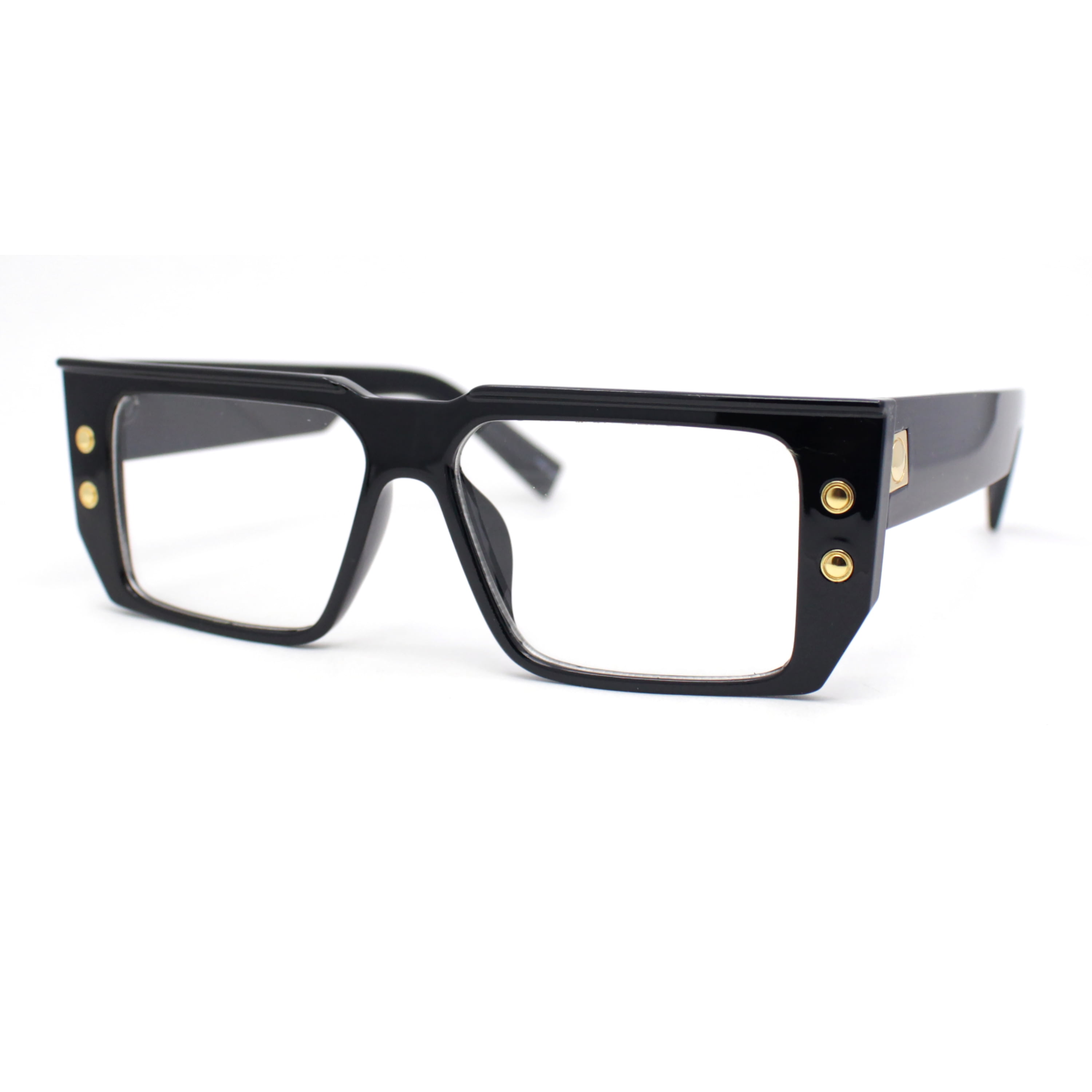 Rectangular Mobster Flat Top Clear Lens Retro Fashion Eyeglasses Shiny ...