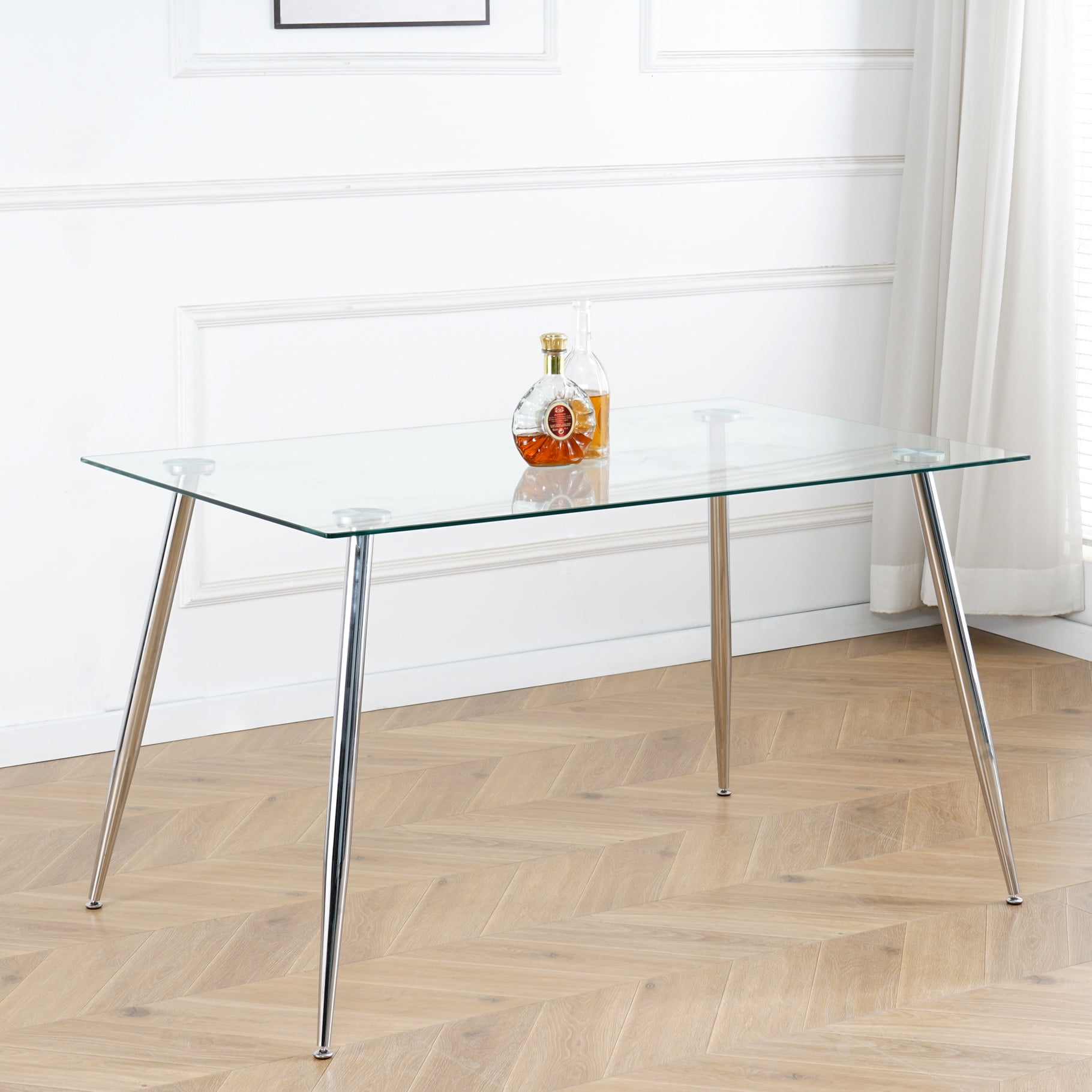 Rectangular Modern Kitchen Dining Table With 51" Smooth Clear Glass Top ...