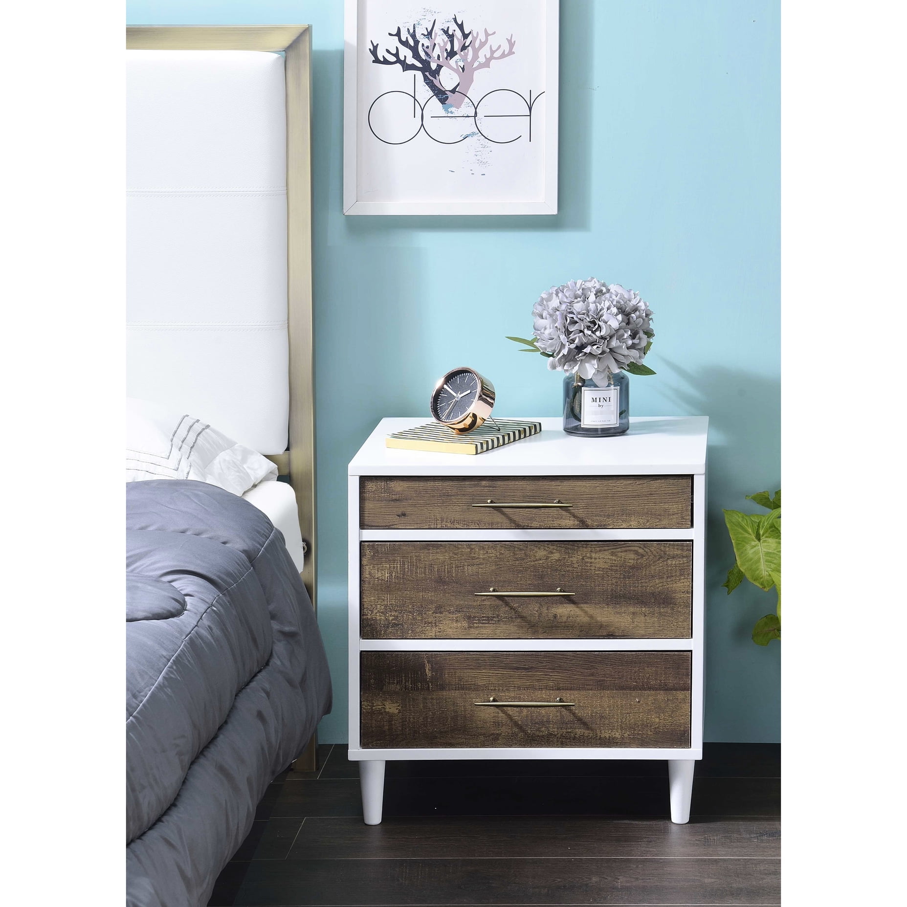 Rectangular Night Table - Side Metal Glides - Bedroom Use - 3 Drawer ...