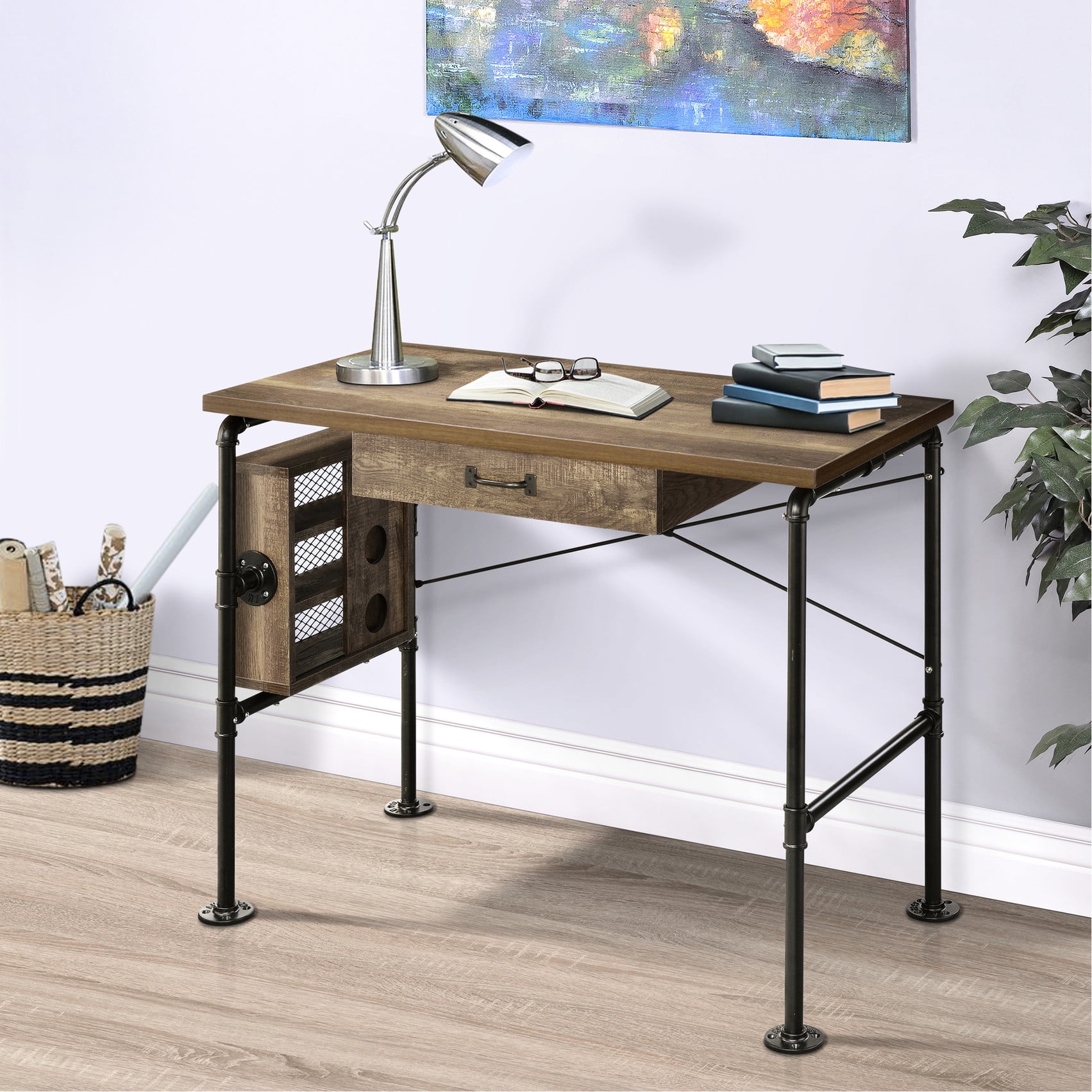 Rectangular Office Writing Desk / Drawer and Shelves for Organized ...