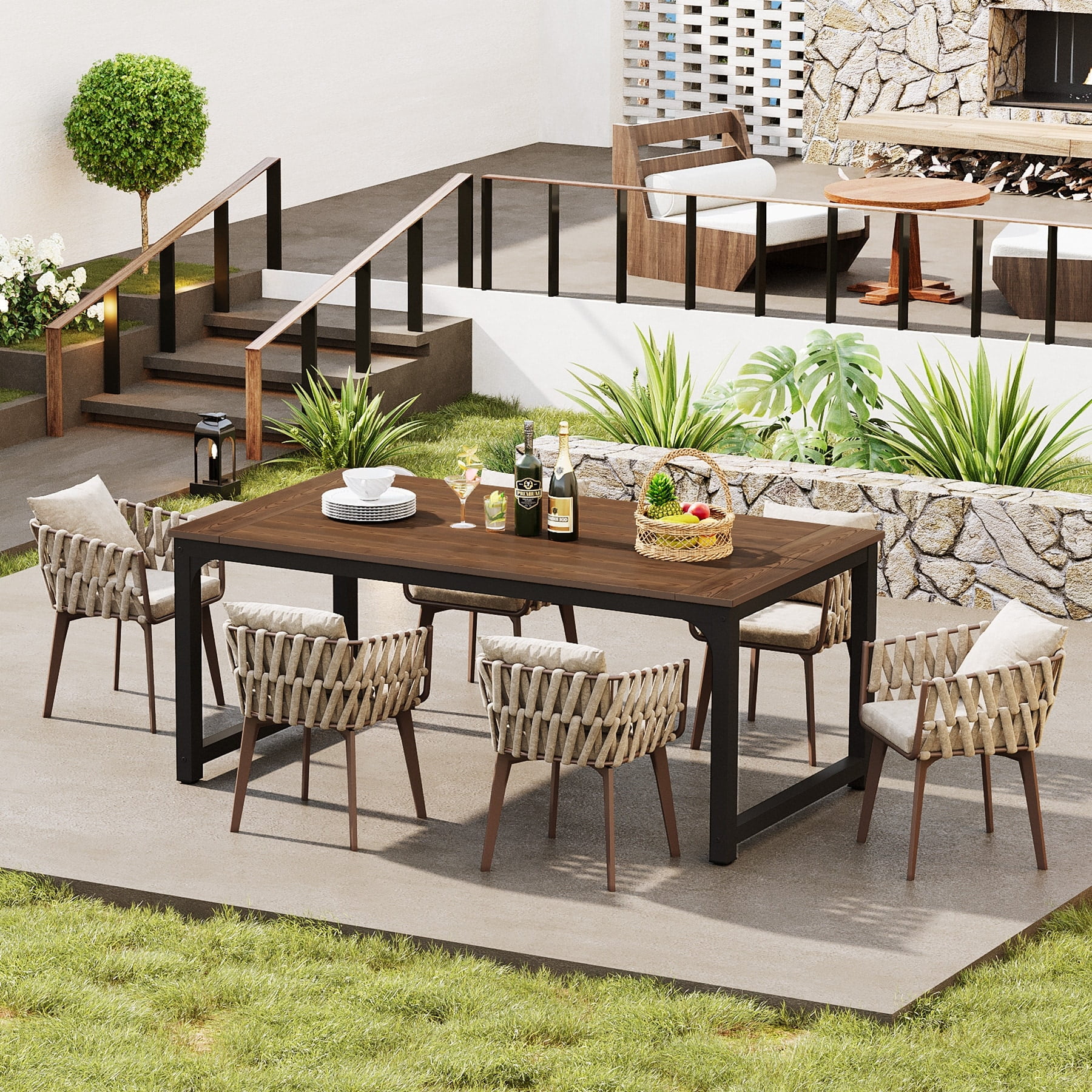 Rectangular Outdoor Dining Table for Patio, Pool, Backyard - 70.9" L x ...