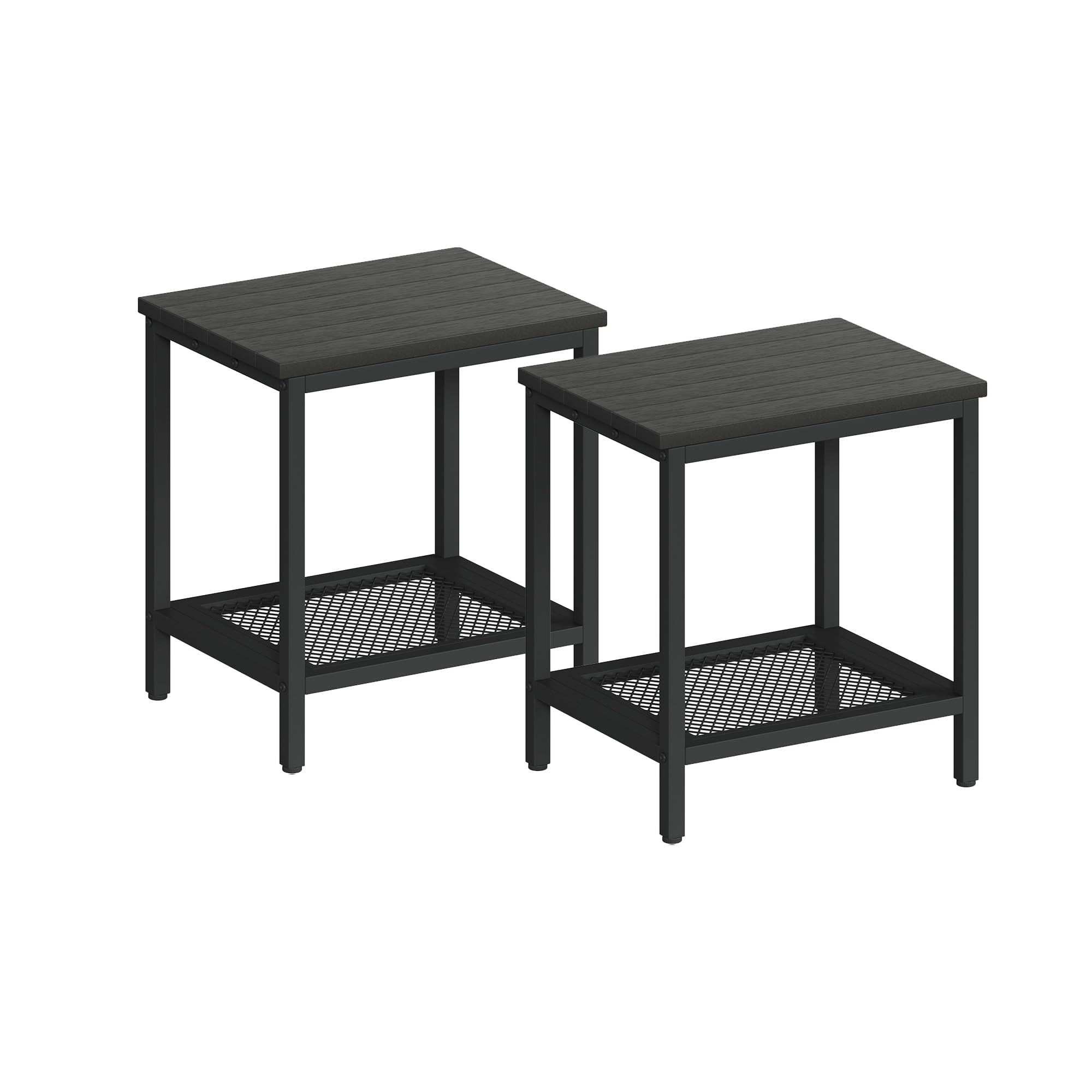 Rectangular Outdoor Side Table with Storage, 2-Tier Patio End Table ...