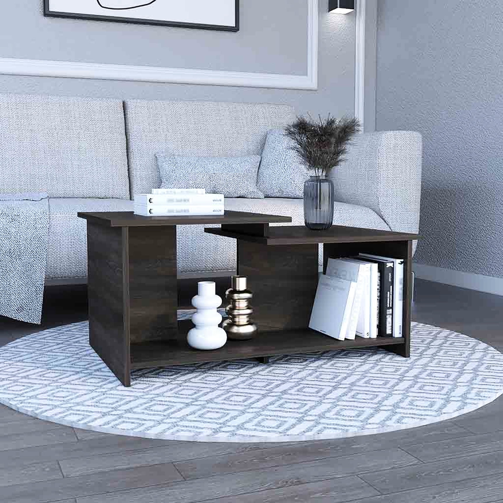 Rectangular, Particle Board - Display Decor on Lower Open Shelf ...