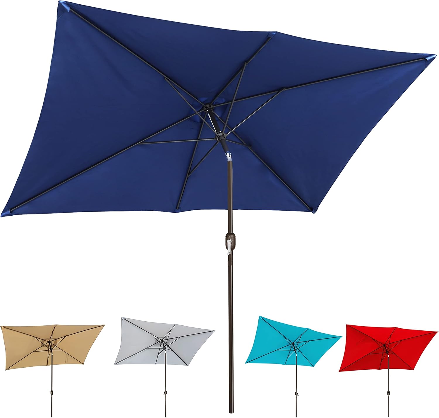 Rectangular Patio Umbrella, Table Market Umbrella with Tilt and Crank ...