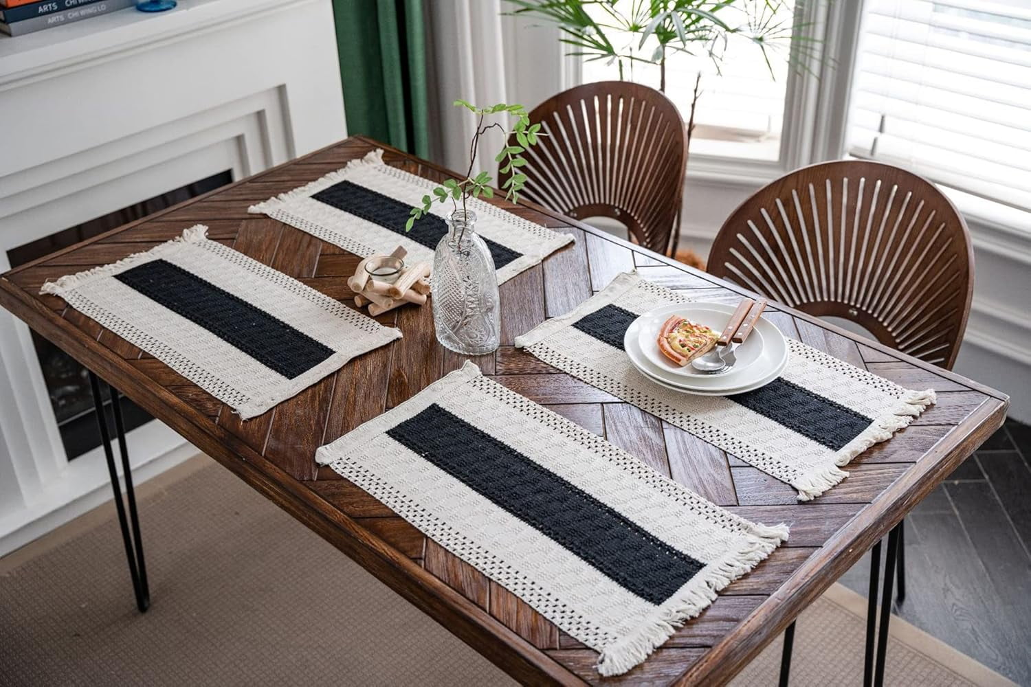 Rectangular Placemats Set of 4,Cotton Linen Fabric Placemats,Black ...