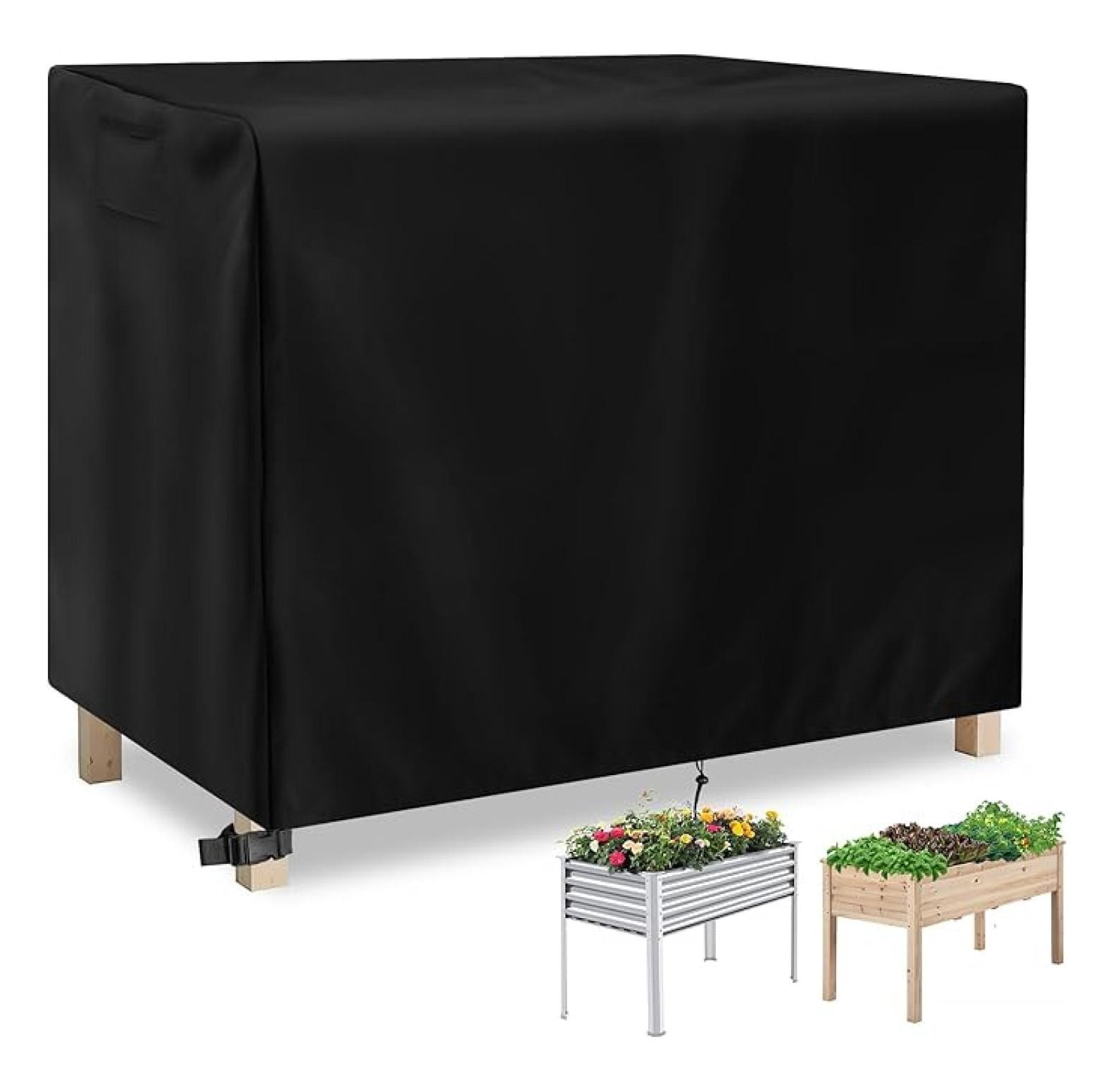 Rectangular Plant Box Cover with Drawstring, Outdoor Raised Garden Bed ...