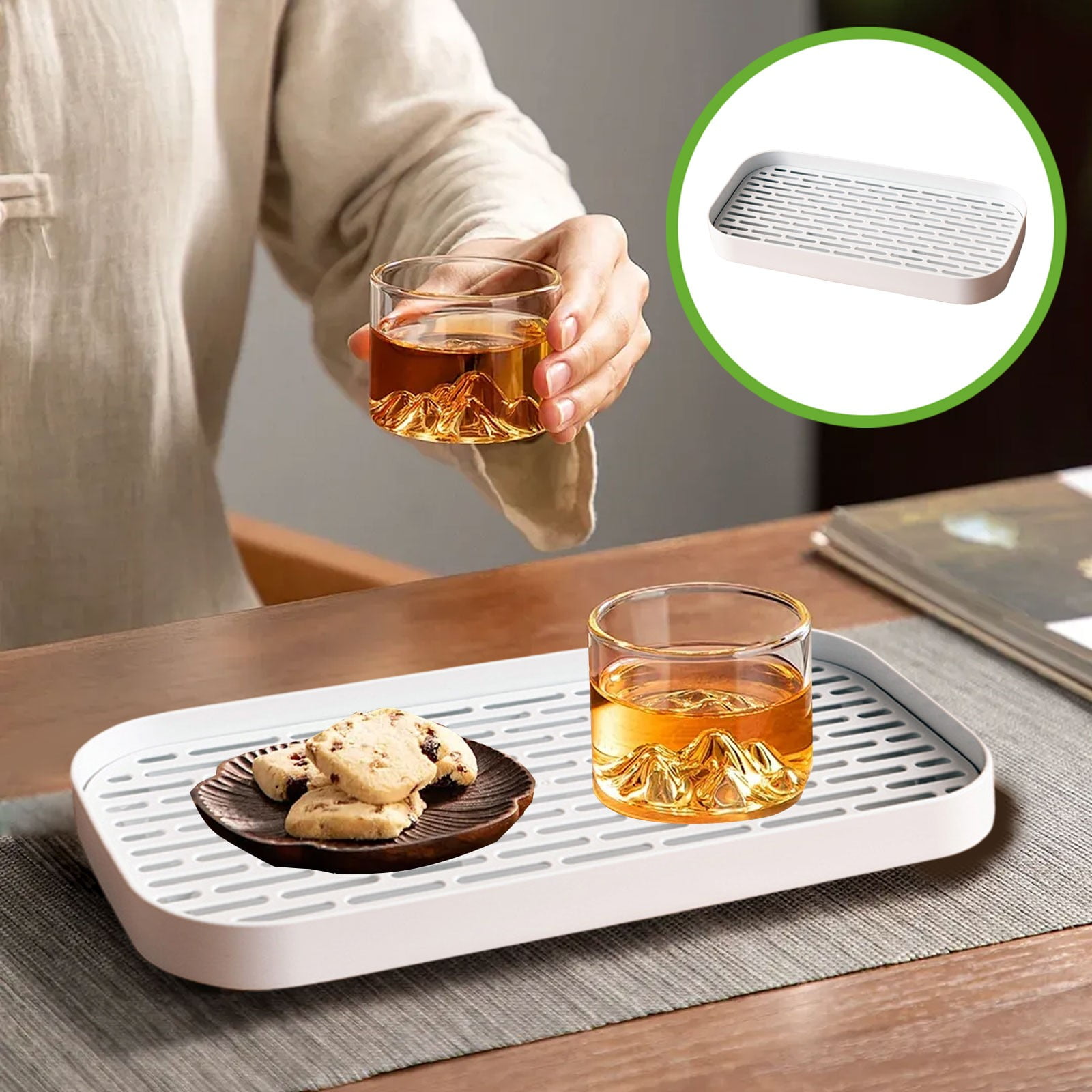 Rectangular Plastic Fruit Tray,Double Layer Drains Tray,Non Slip,Modern ...