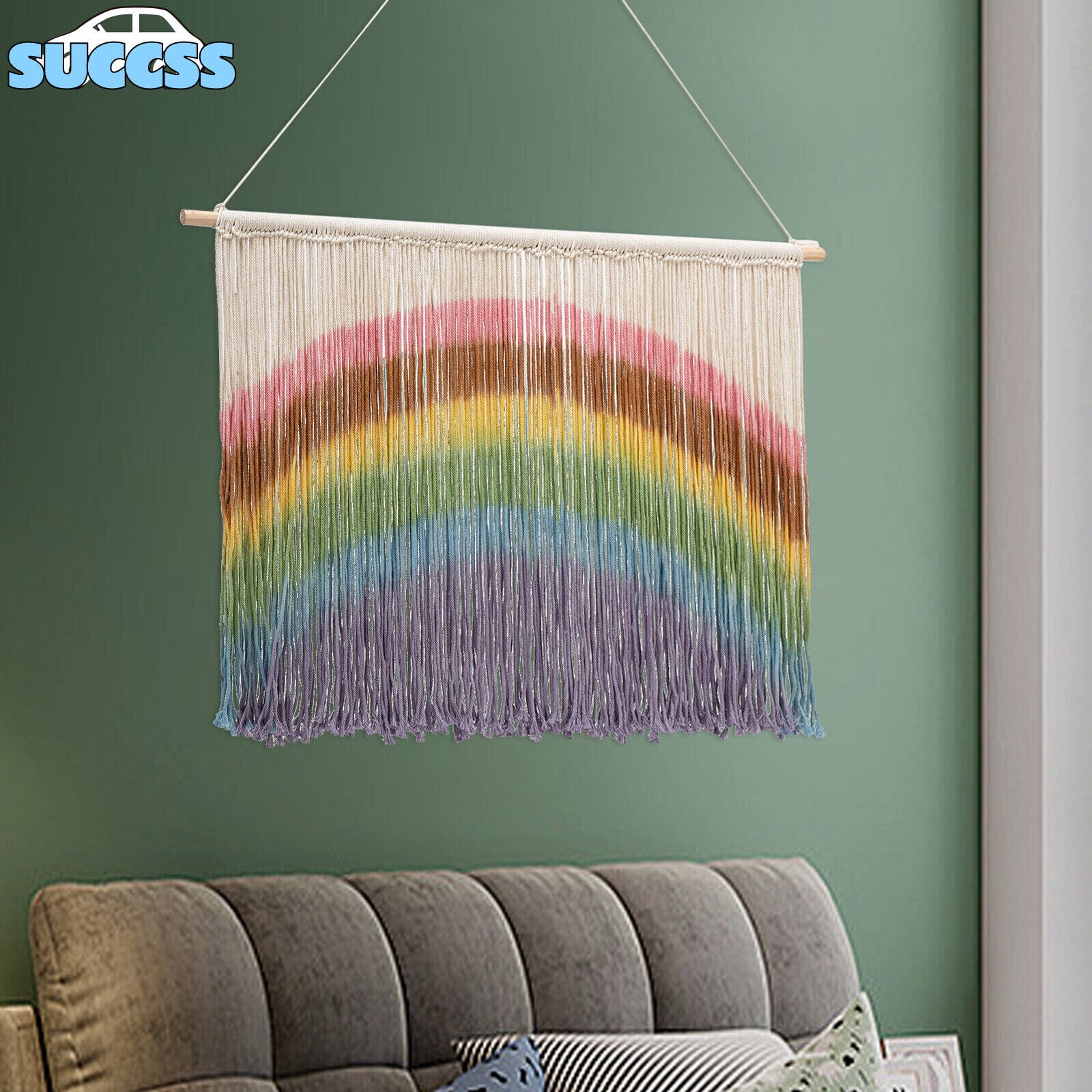 Rectangular Rainbow Decor Rainbow Macrame Wall Hanging 109x70cm Rainbow ...
