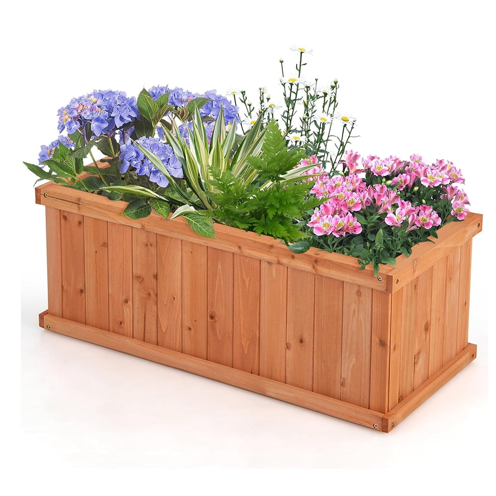 Rectangular Raised Garden Bed, Wood Planter Box, Outdoor Decorative ...