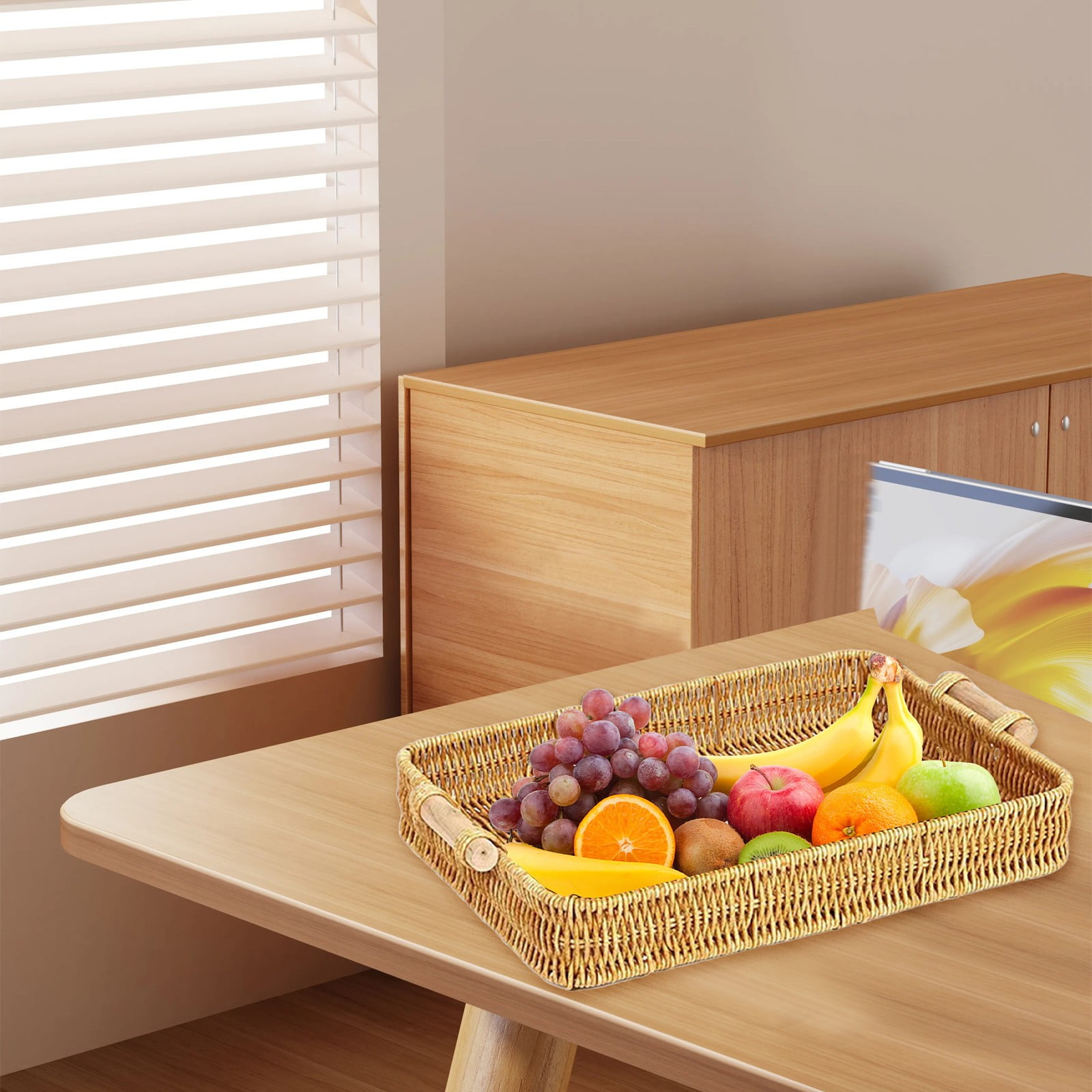 Rectangular Rattan Wicker Tray, Multi-Use Serving Tray for Fruit, Food ...
