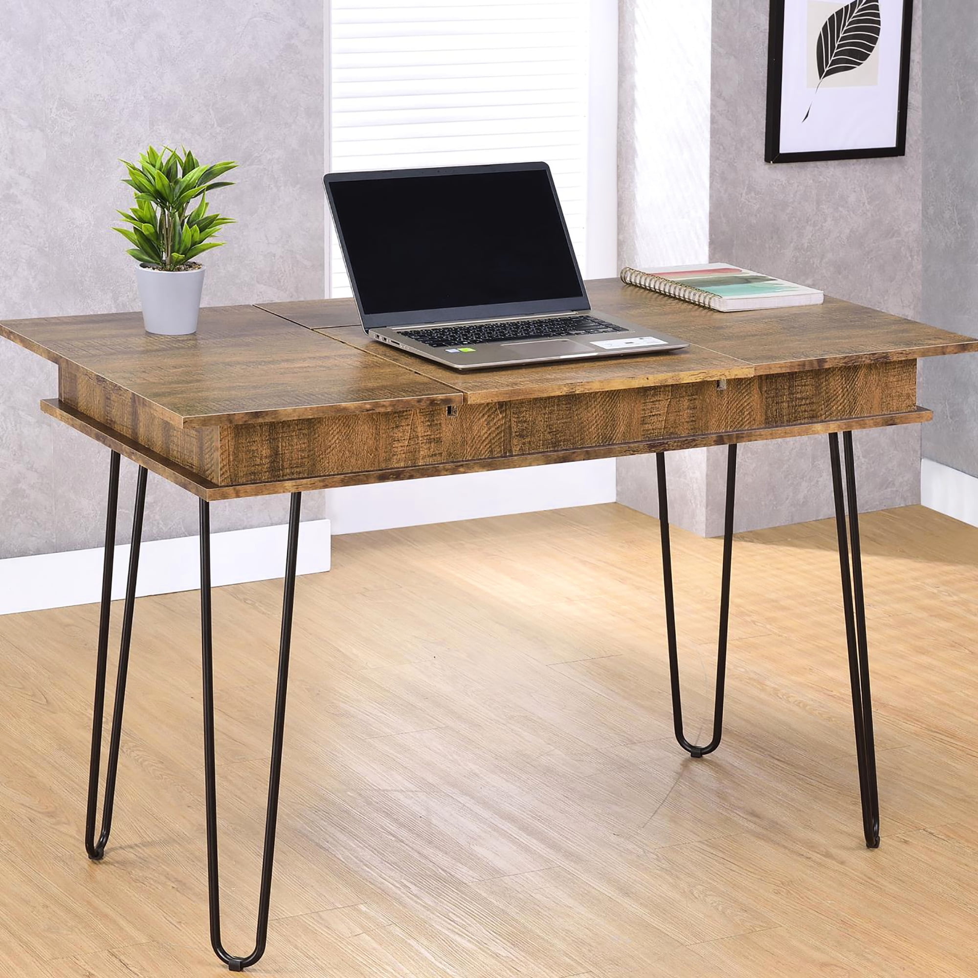 Rectangular Rustic Amber Desk With Hidden Storages For Productive ...