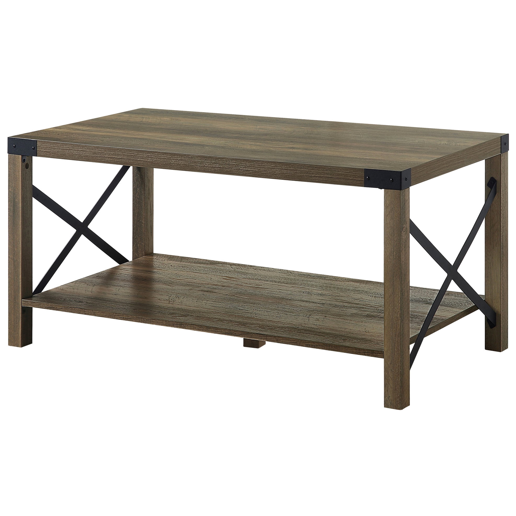 Rectangular Rustic Coffee Table With Shelf For Magazines And Drinks ...