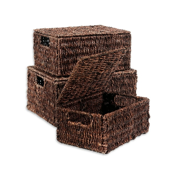 Rectangular Seagrass Baskets with Lids (Set of 3, Brown) - Walmart.com