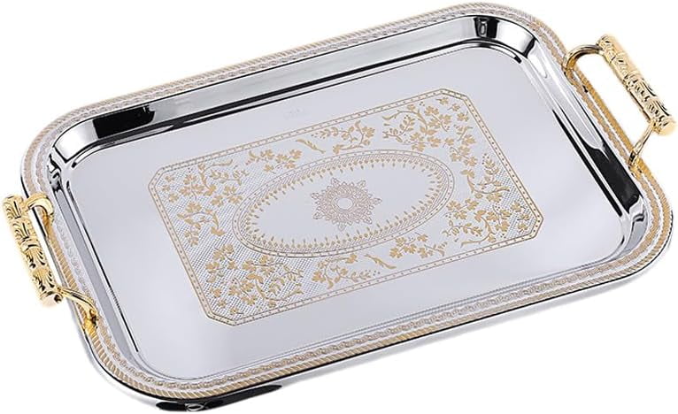 Rectangular Serving Tray with Handles:Stainless Steel Coffee Table Tray ...