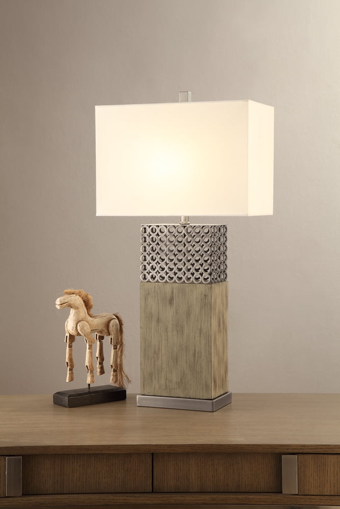 Rectangular Shade Table Lamp With Wood & Metal Base Set of 2, Natural ...
