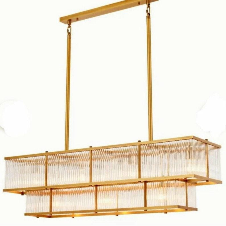 Rectangular Shape Two Tier Skyscraper Brass & Glass Rod Ceiling ...