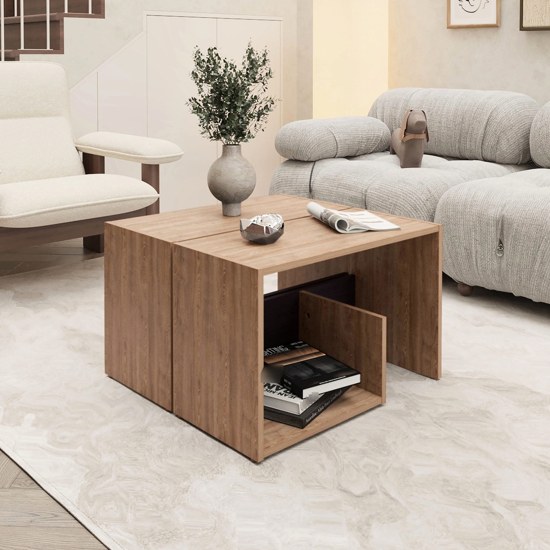 Rectangular Side Table in Pine & Black+Two Open Shelves”-“Living Room ...
