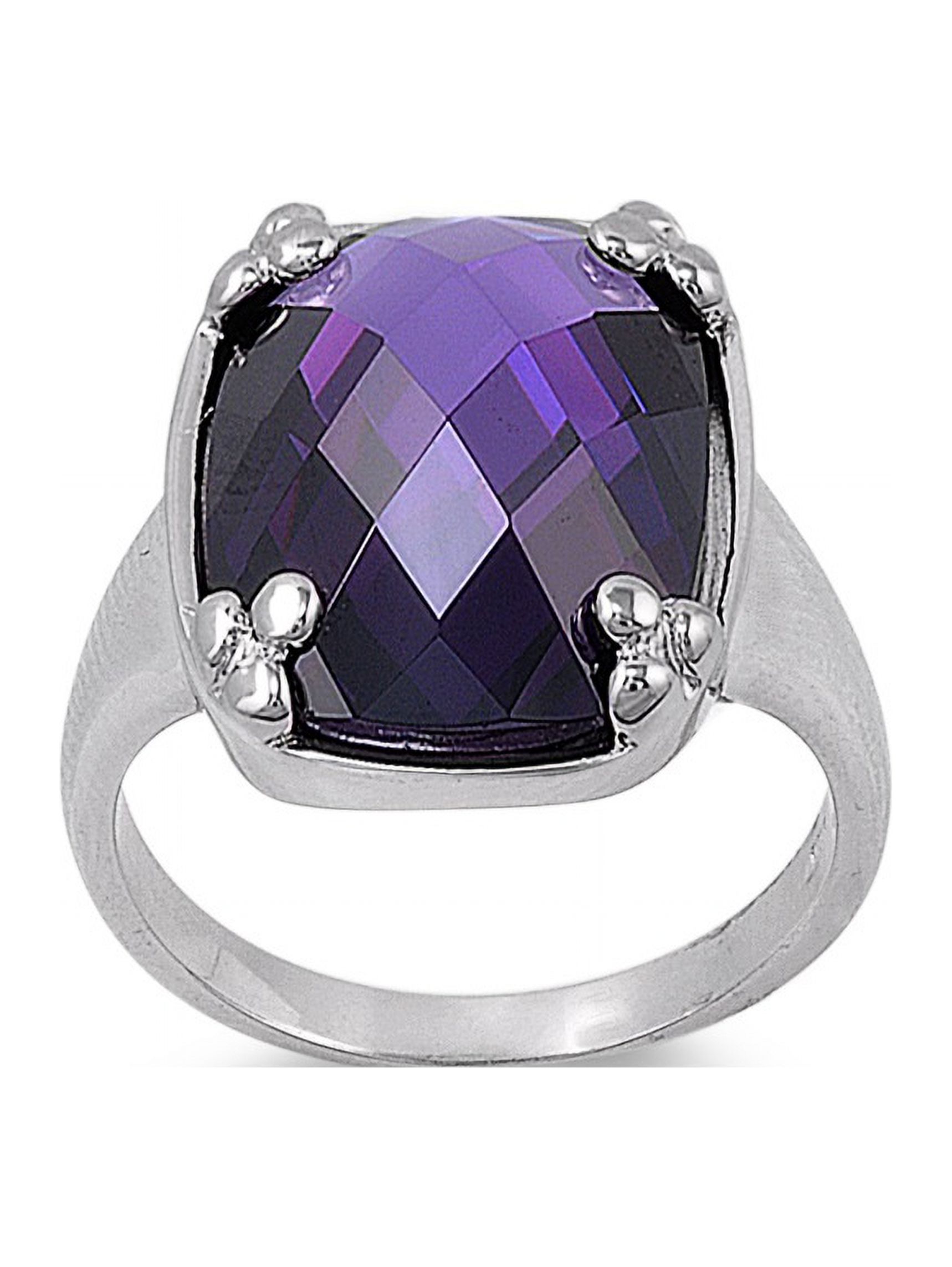 Rectangular Simulated Amethyst Cubic Zirconia Ring Sterling Silver 925 ...