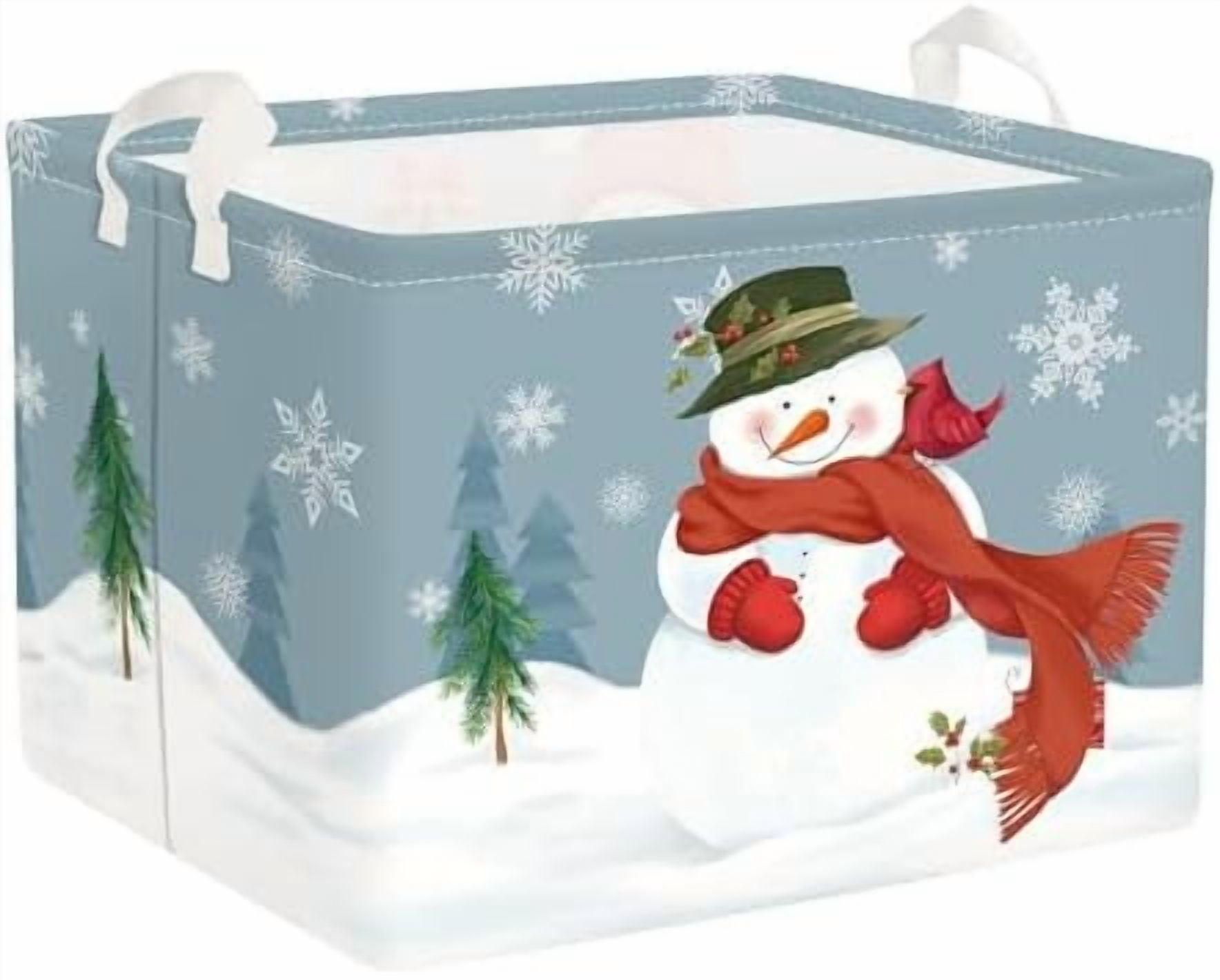 Rectangular Snowman Christmas Basket Large Blue Winter Snowflake Shelf ...