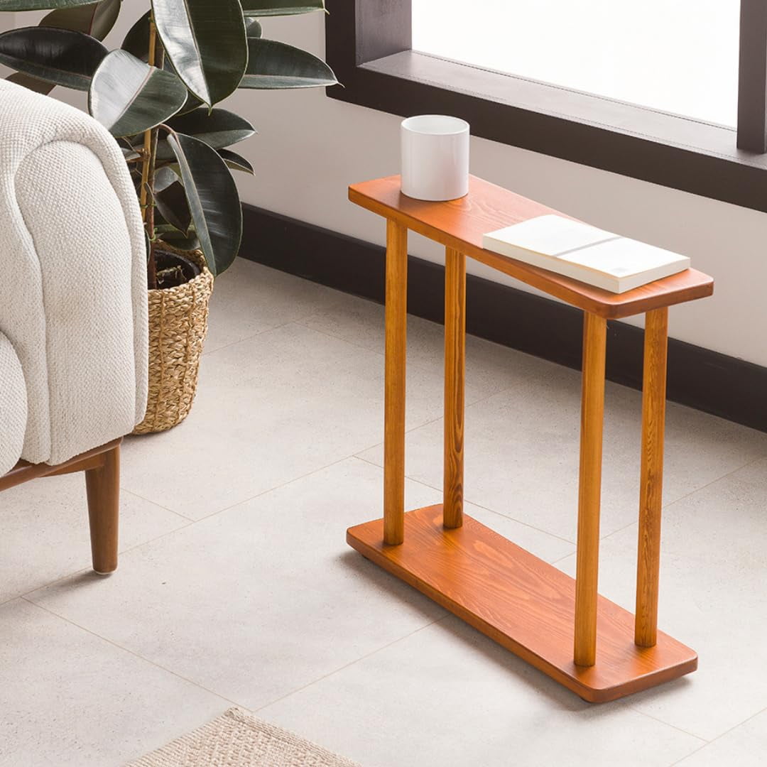 Rectangular Solid Pine Wood Narrow Side Table, Skinny Bedside Table ...