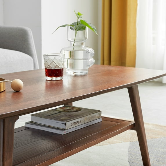 Rectangular Solid Wood Table - Oak Coffee Desk With Storage, Easy To ...