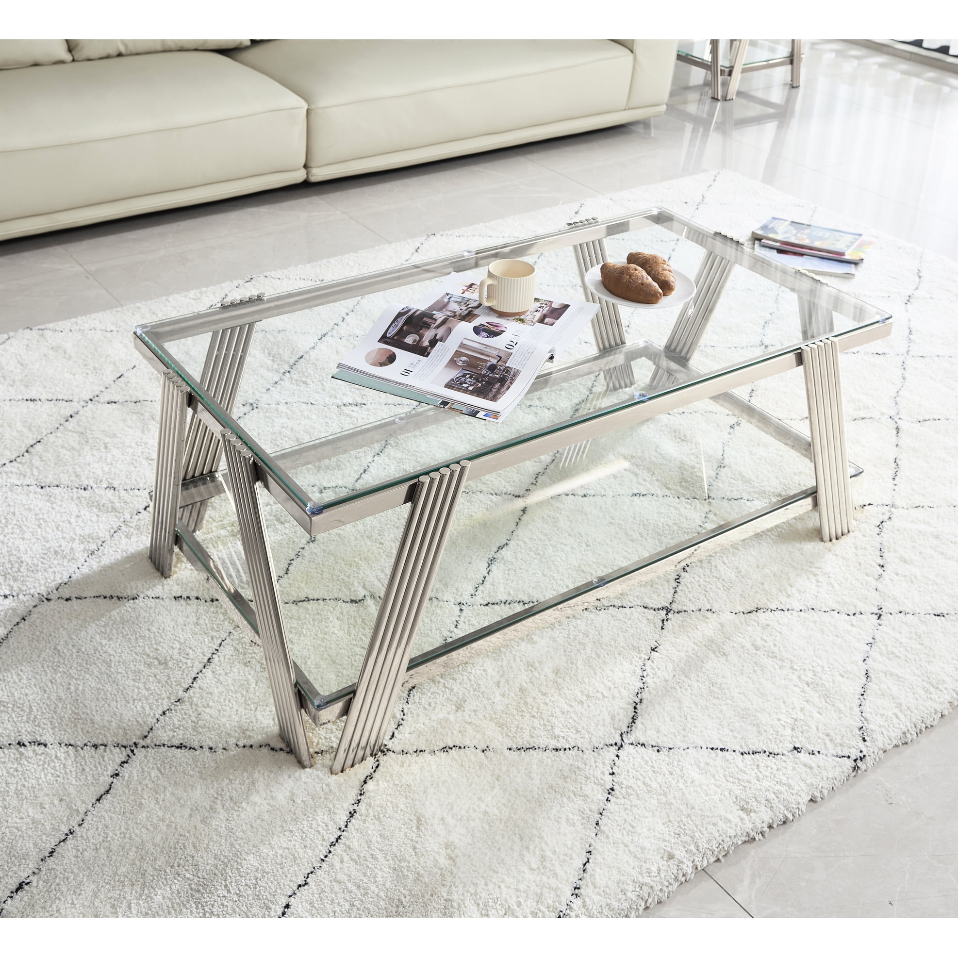 Rectangular Stainless Steel Coffee Table With Double-layer Glass ...