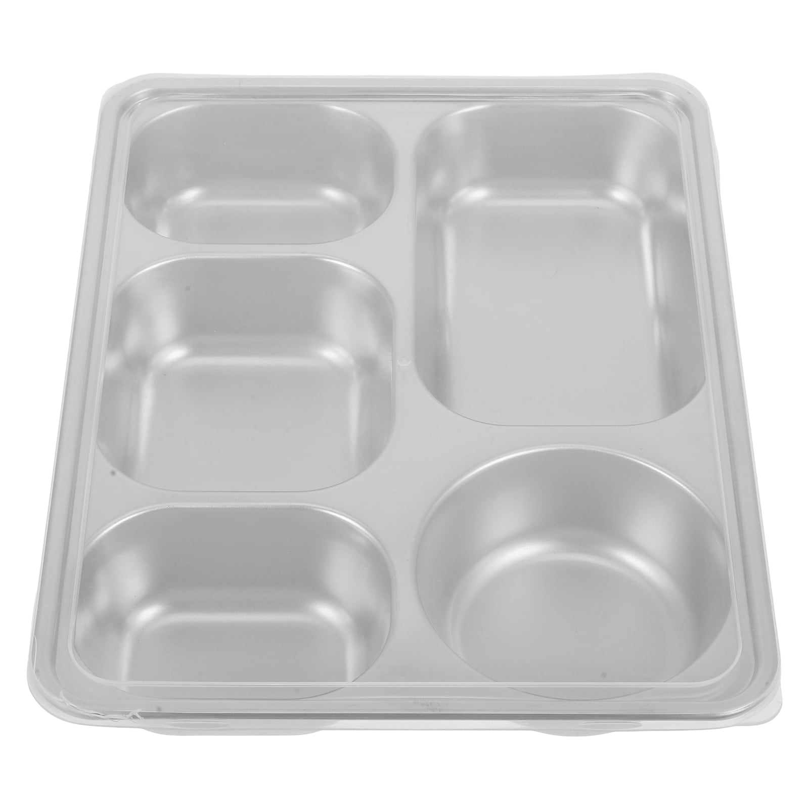 Rectangular Stainless Steel Divided Dinner Tray with 5 Sections and Lid ...