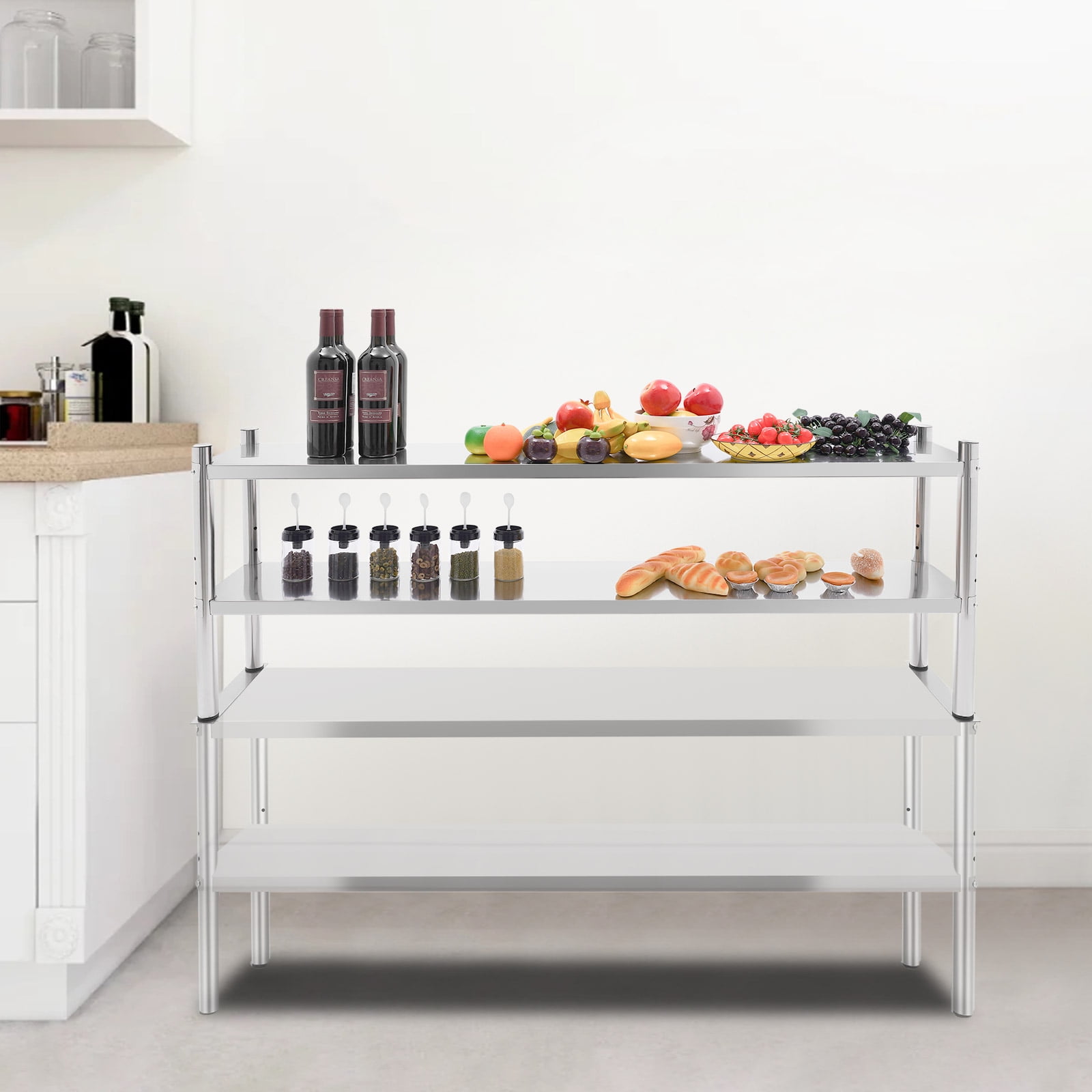 Rectangular Stainless Steel Shelving 2 Tier Adjustable Shelf Storage ...