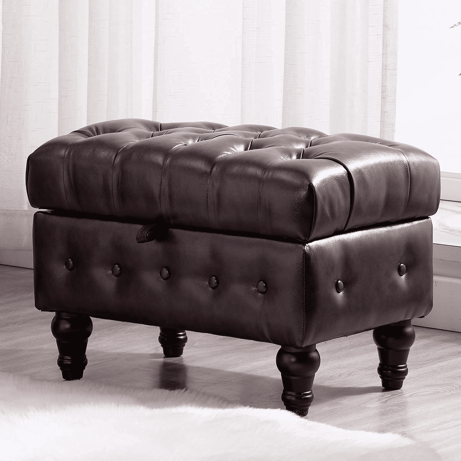 Rectangular Storage Coffee Table Ottoman Button Tufted Velet Upholstery ...