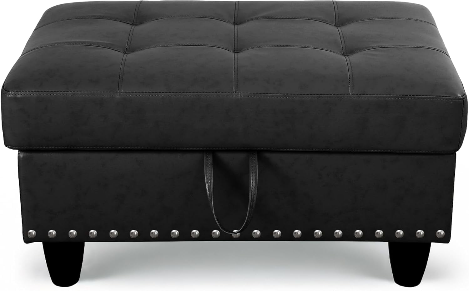 Rectangular Storage Ottoman Bench with Faux Leather, Hinged Lid ...