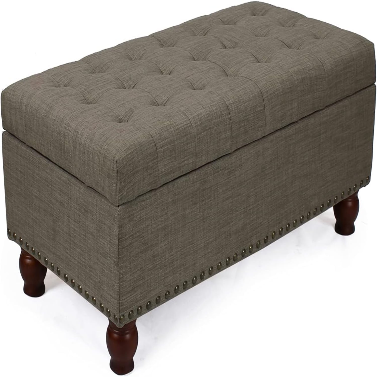 Rectangular Storage Ottoman Tufted Lift Top Bench Footstool with Sturdy Metal Legs(Lift up Light ...