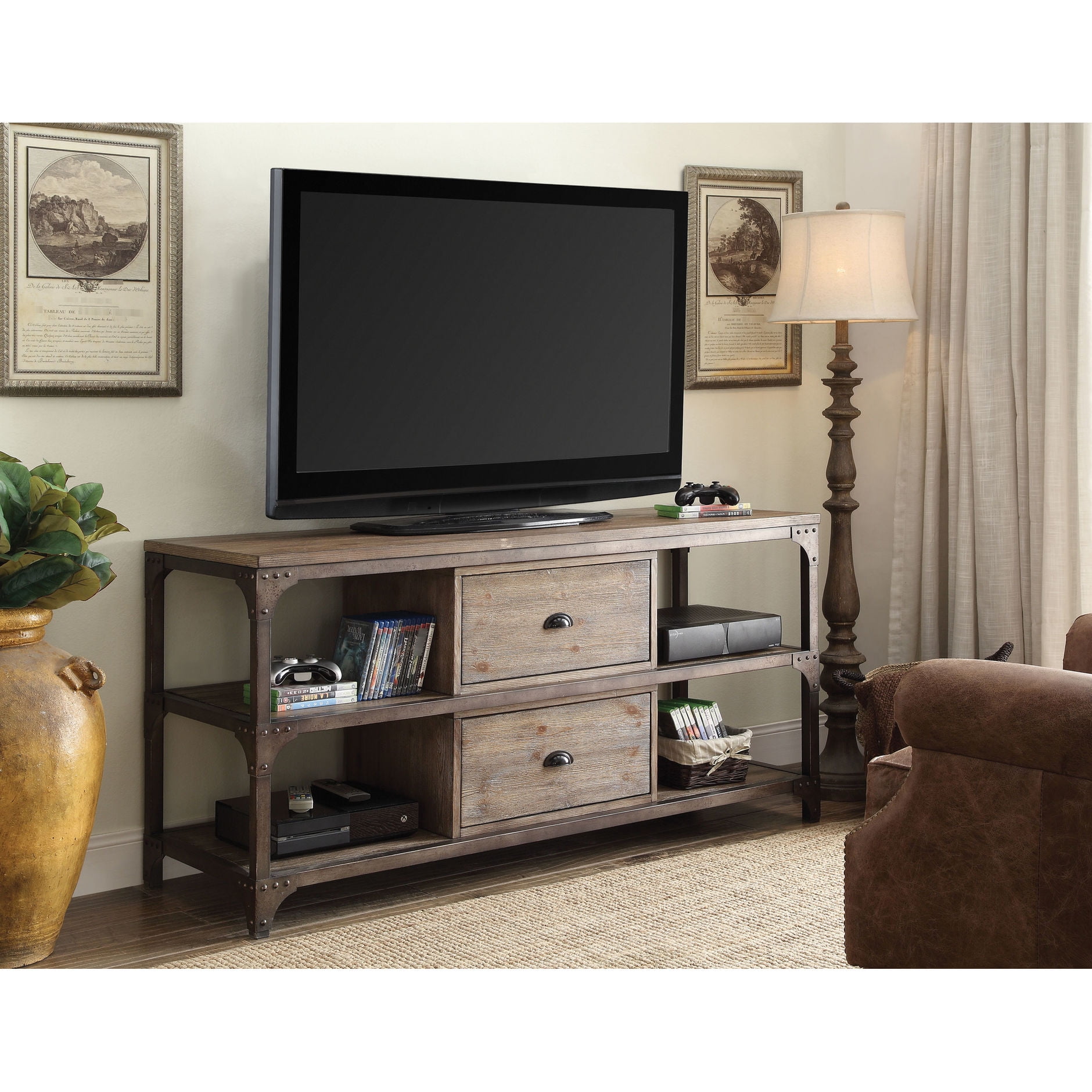 Rectangular TV Media Stand | Supports 40 - 49 Inch TVs, with 2 Full ...