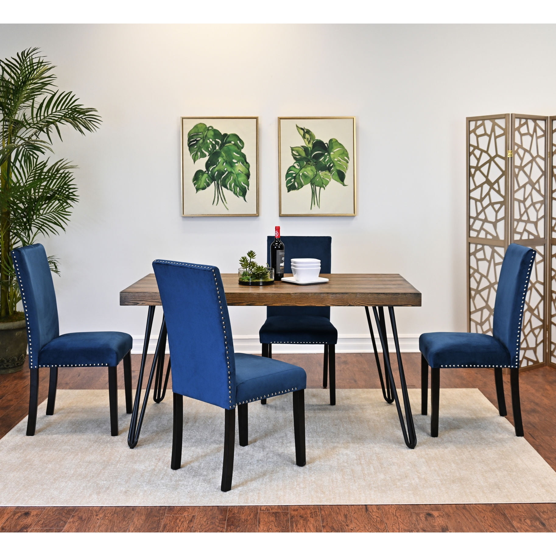 Rectangular Table, 4 Chairs - Chrome Nailhead Accents - Dining Room Use ...