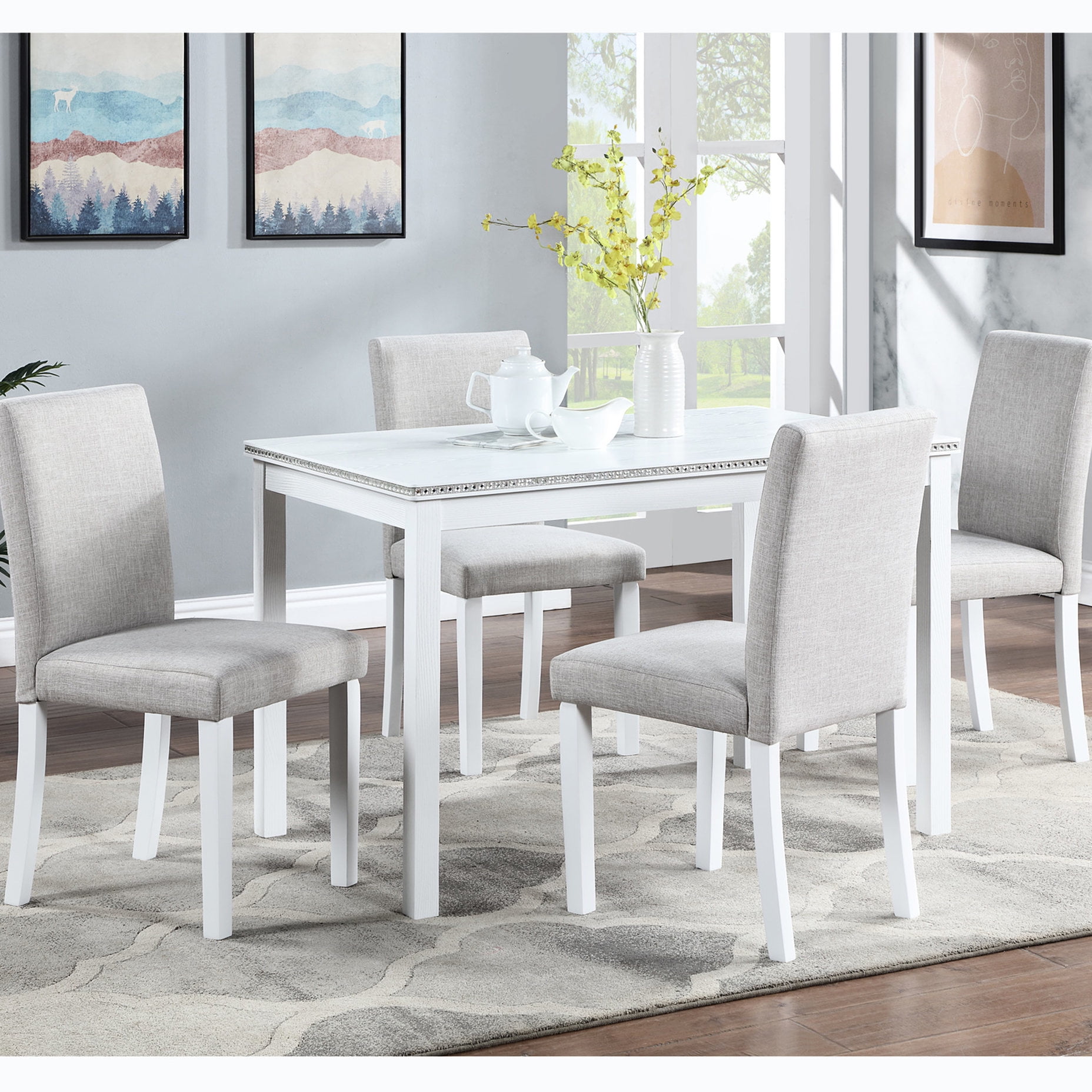 Rectangular Table with 4 Upholstered Chairs | For Kitchen or Dining ...
