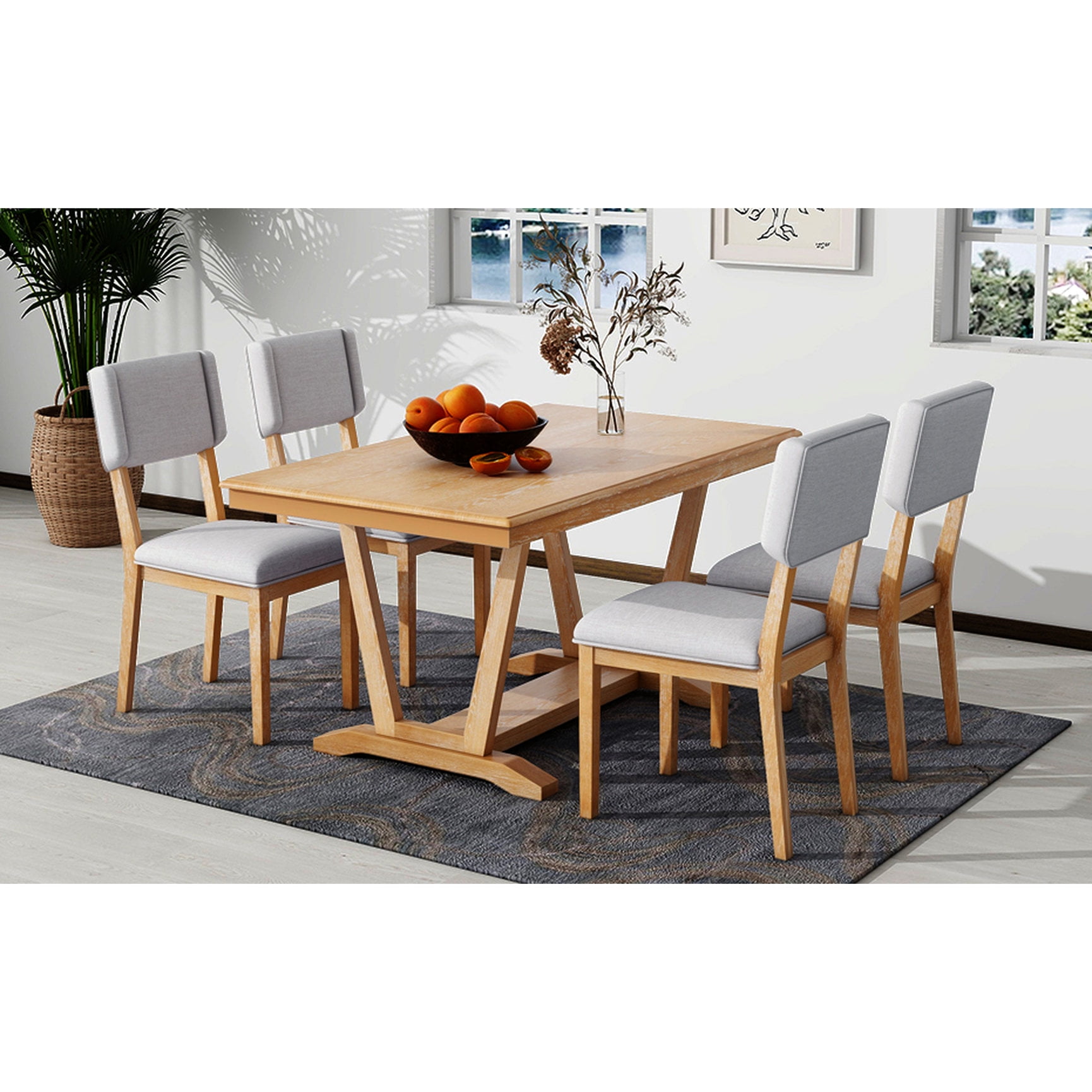 Rectangular Table with Trestle Base - Linen - fabric Chairs - Family ...