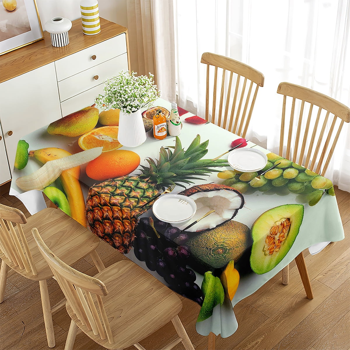 Rectangular Tablecloth 3D Fruit Food Summer Theme r Art for Kitchen ...