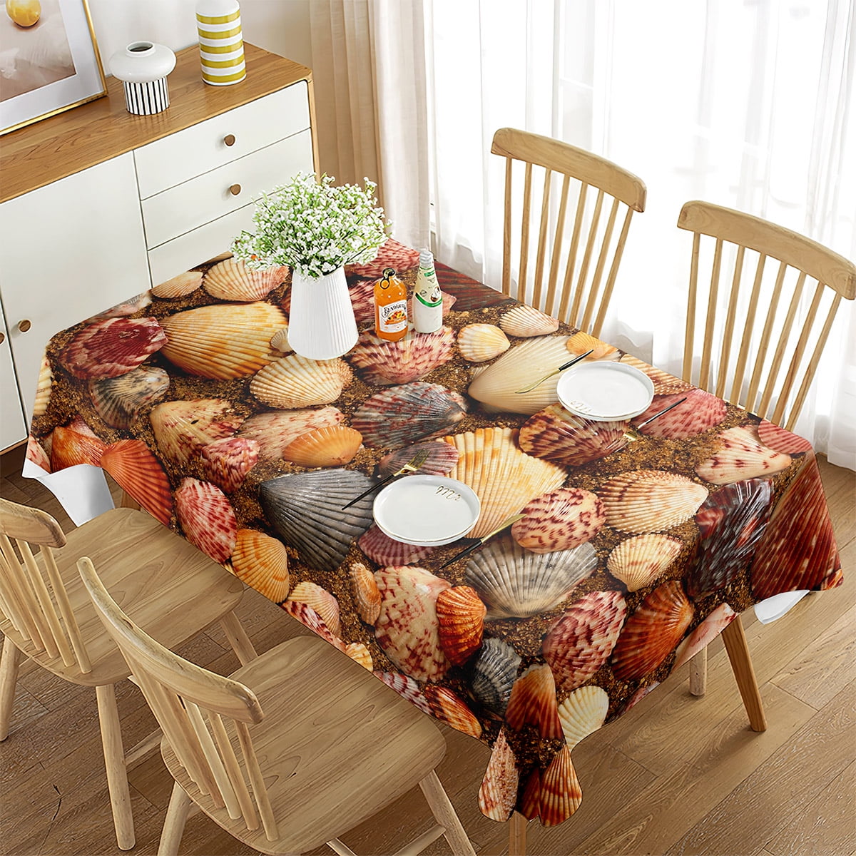 Rectangular Tablecloth Shell Summer Beach for Kitchen Tea Table Dining ...